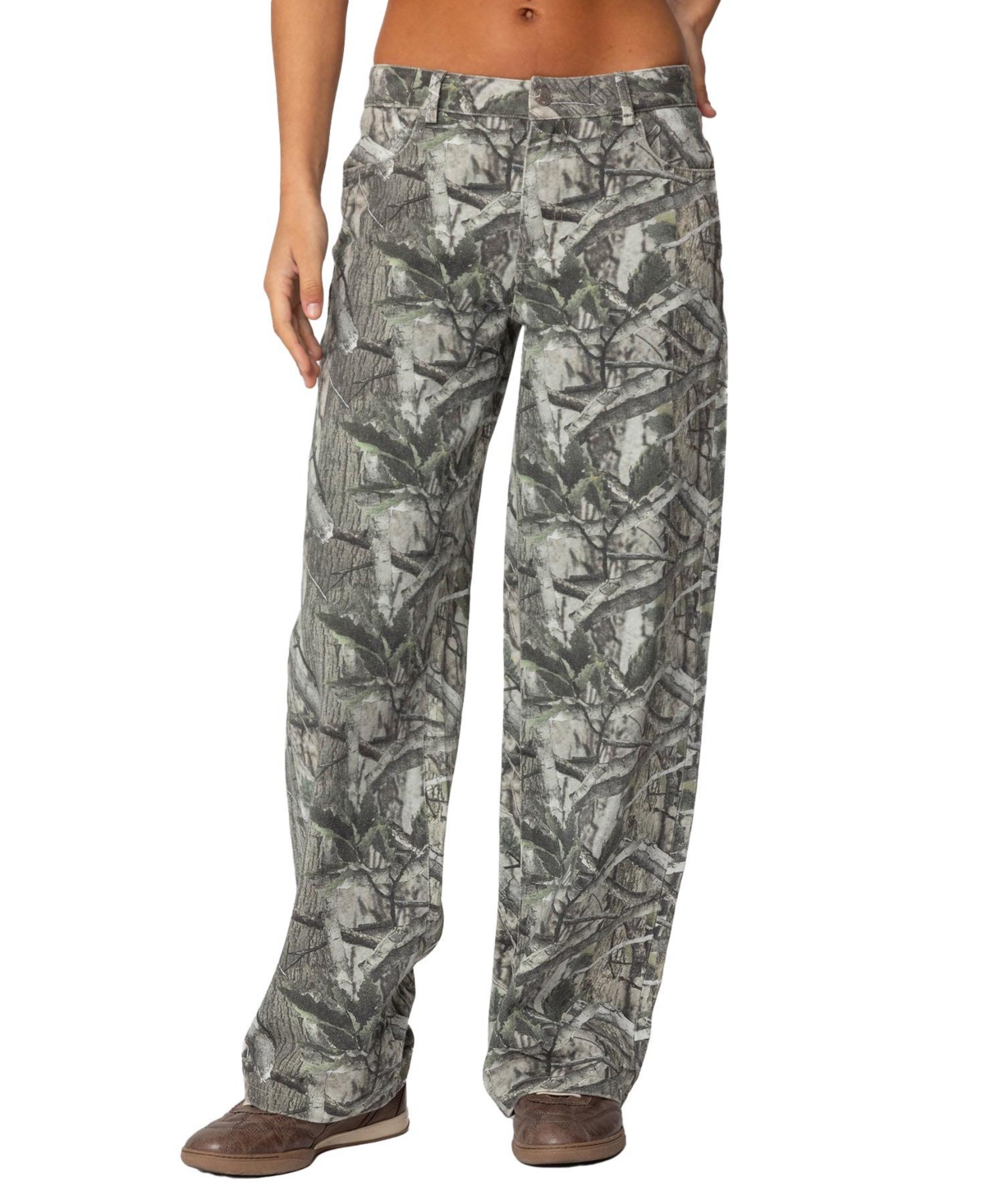 Click here for Edikted Womens Camo & Bow Low Rise Baggy Jeans - O... prices