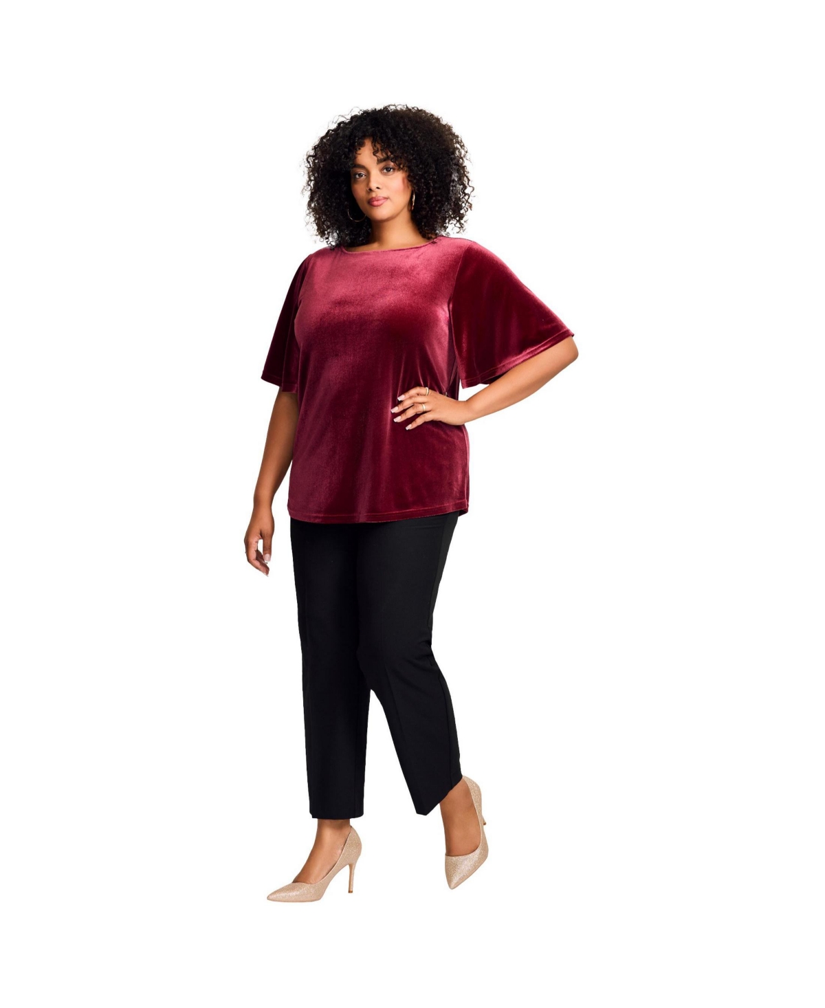 Click here for Avenue Plus Size Kimono Velour Sleeve Tee - Rich b... prices