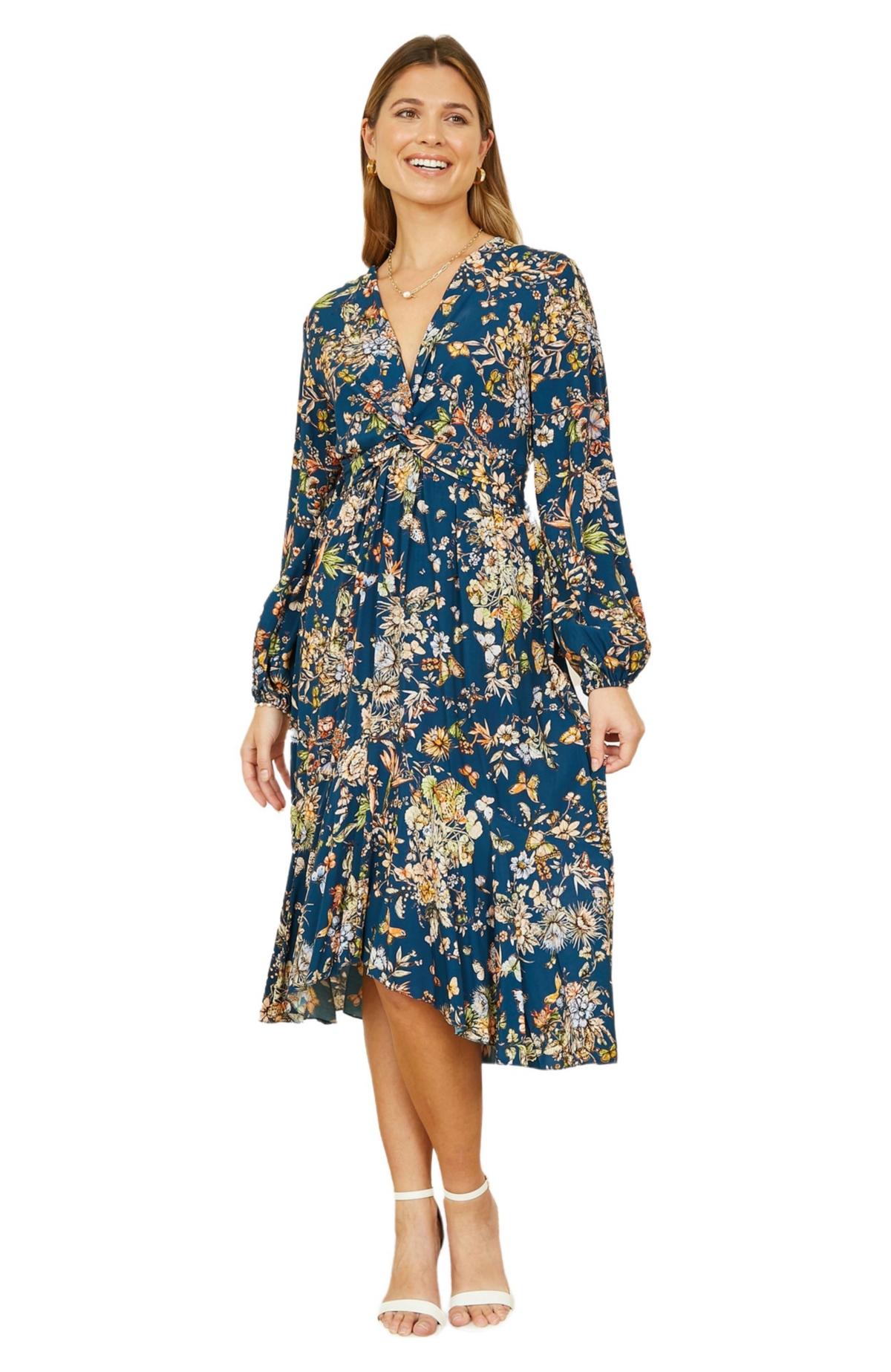 Click here for Yumi Womens Tie Knot Front Long Sleeve Midi Dress... prices