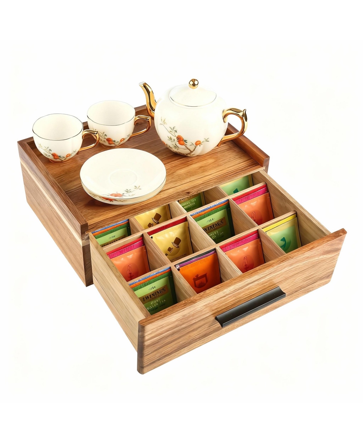 Click here for Yigii 12-Compartment Wood Tea Bag Organizer with D... prices
