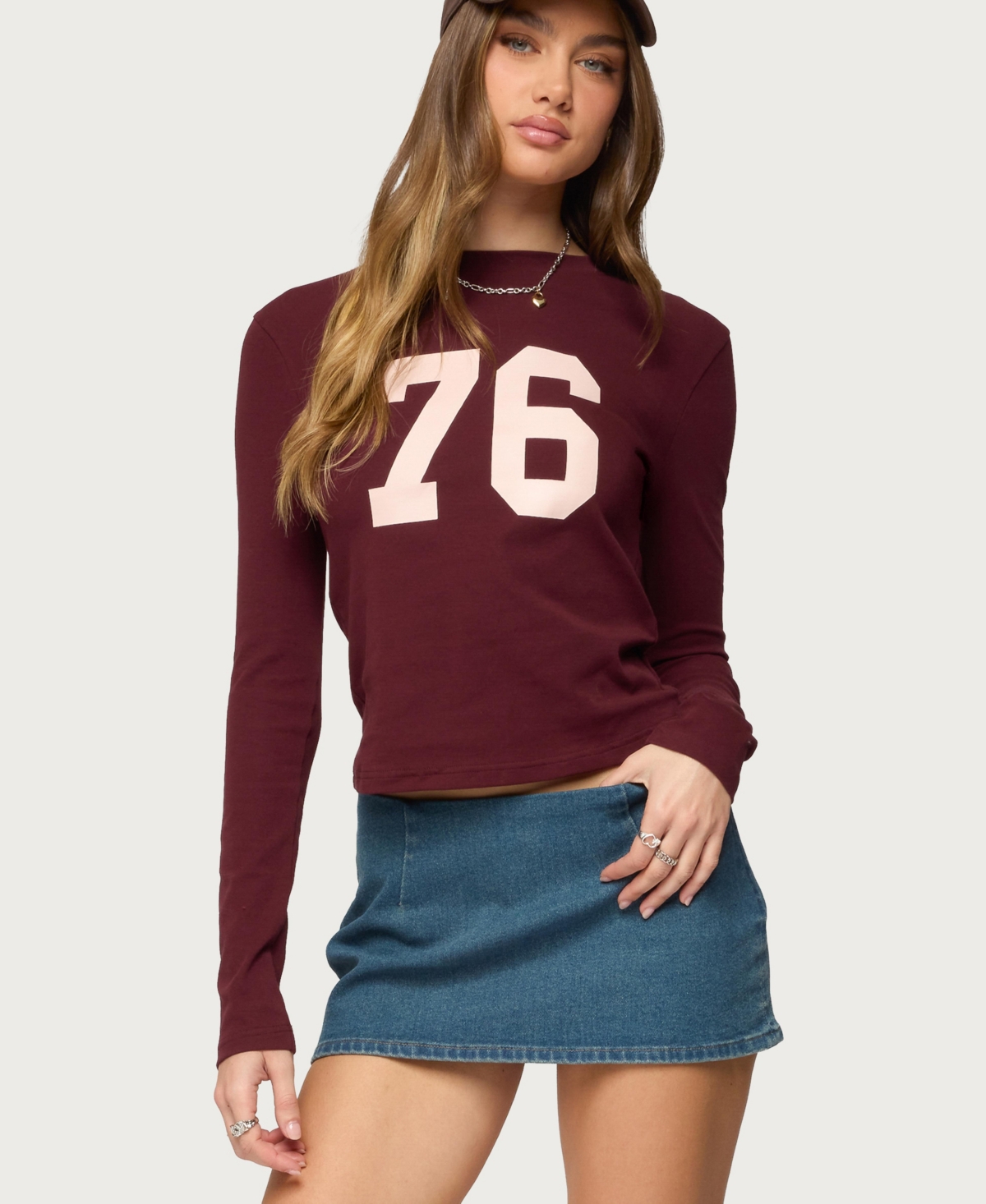 Click here for Edikted Womens 76 Long Sleeve T Shirt - Wine prices