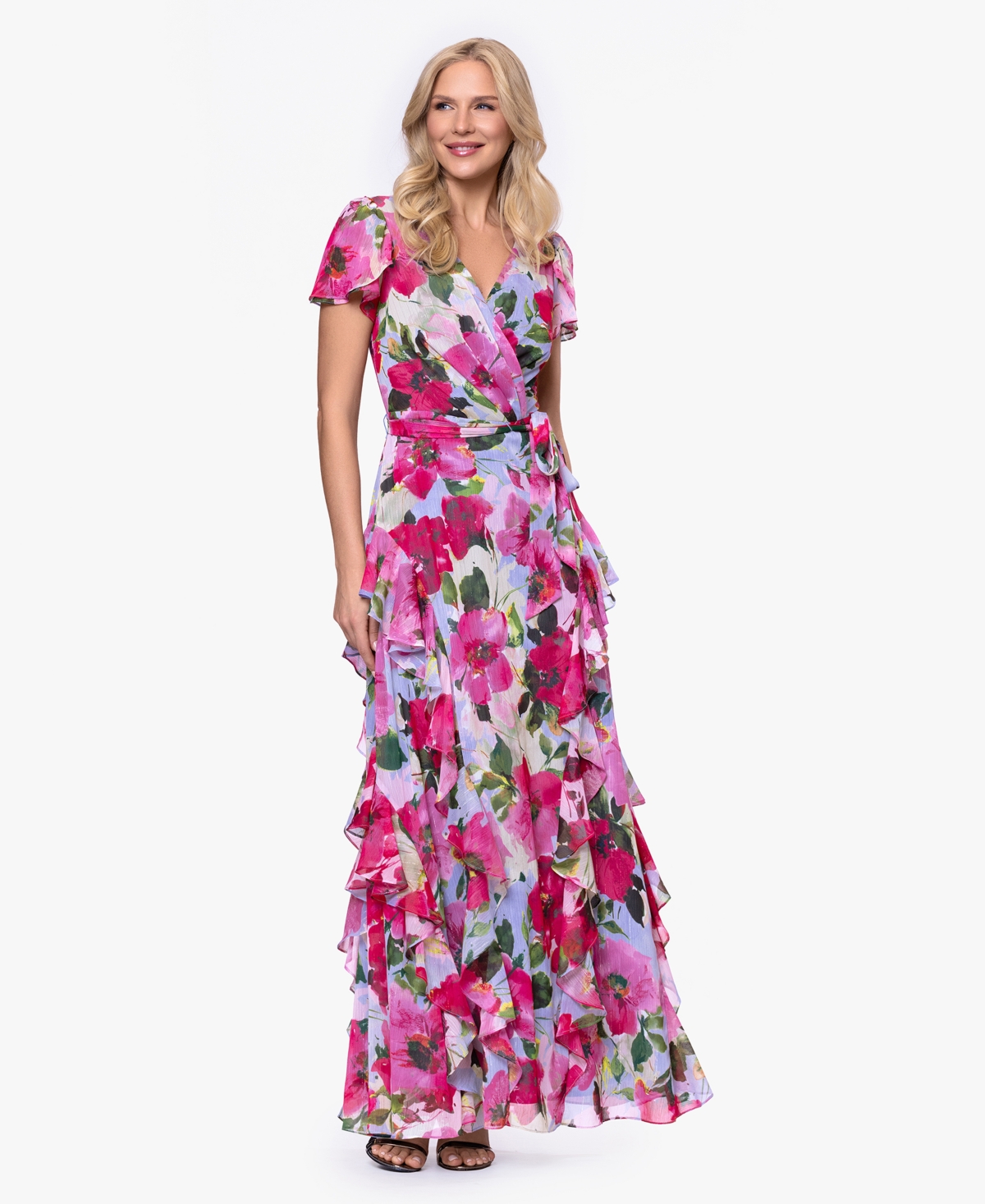Click here for Betsy & Adam Petite V-Neck Floral Maxi Dress - Mul... prices