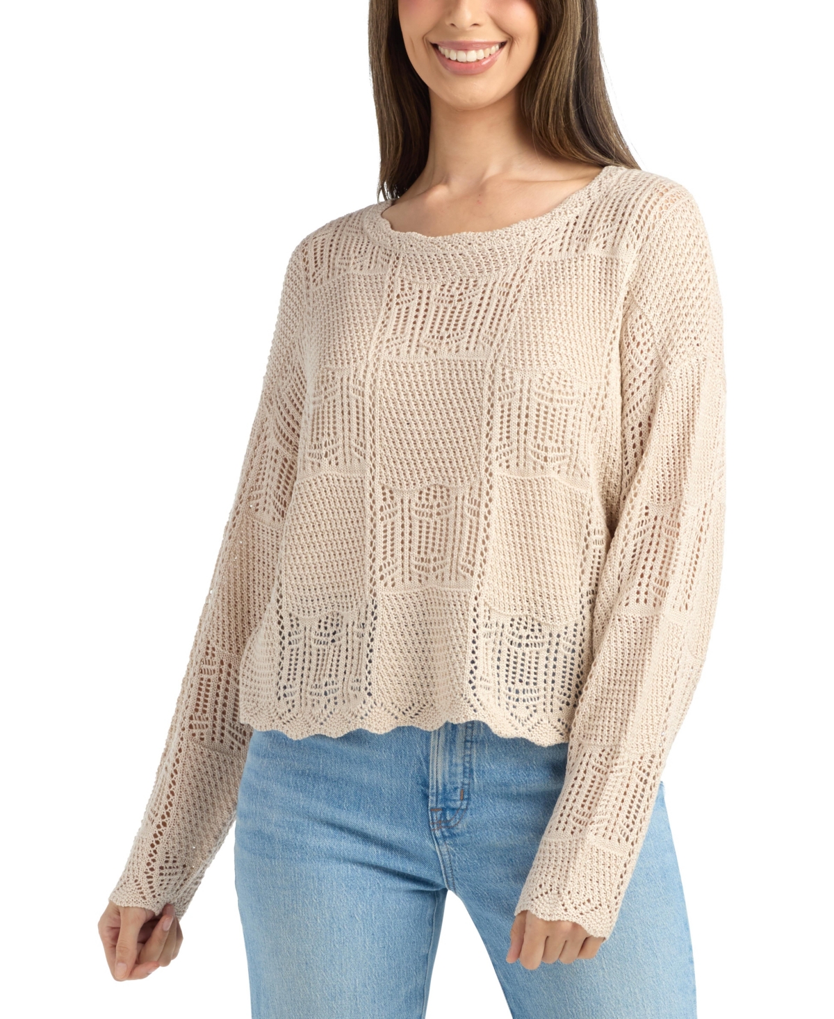 Click here for Bcx Juniors Crewneck Pull-On Sweater - Natural prices