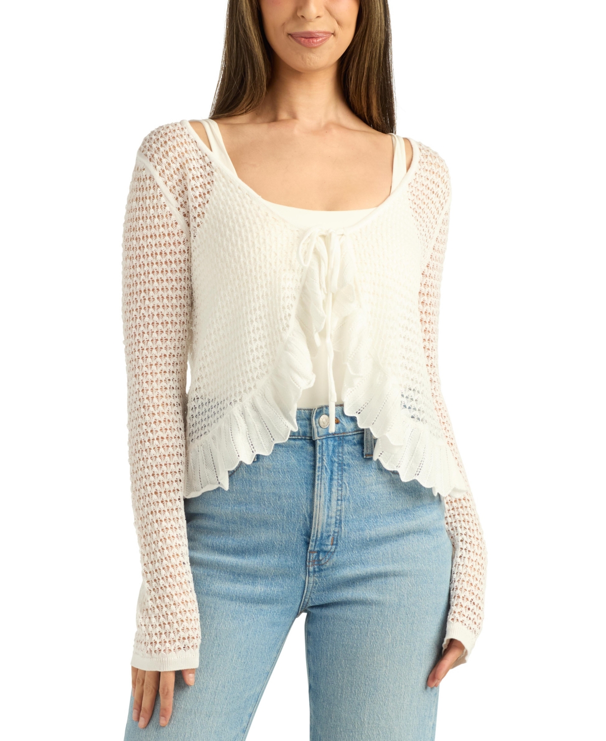 Click here for Bcx Womens Tie-Front Cardigan - Off White prices