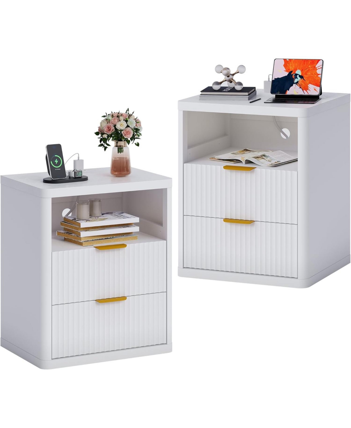 Click here for gaomon Fluted Nightstand with Charging Station  Be... prices
