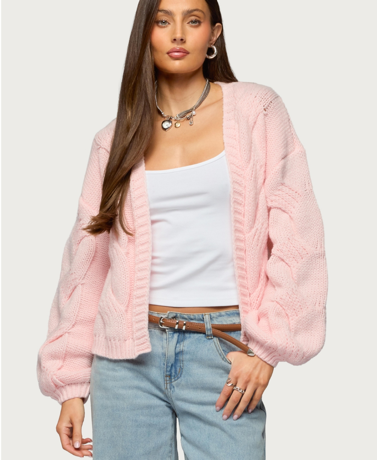 Click here for Edikted Womens Braiden Chunky Cable Knit Cardigan... prices