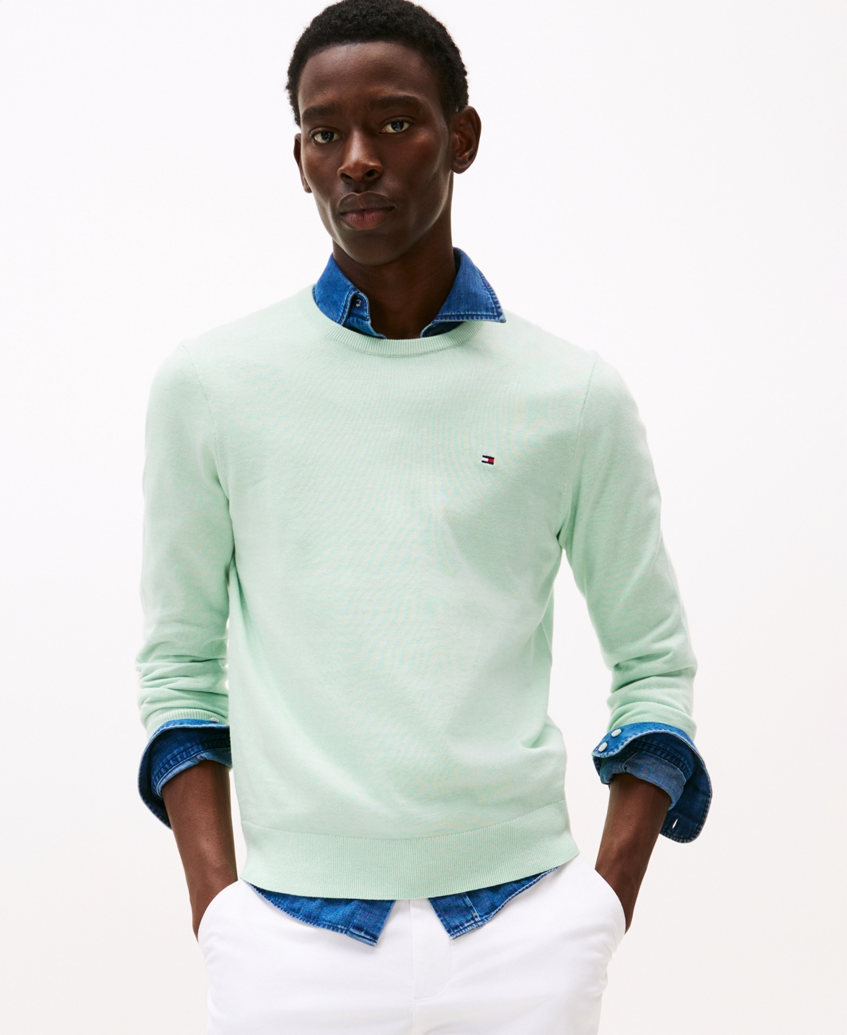Tommy Hilfiger Mens Essential Crew Neck Sweater - Minty Essence Heather