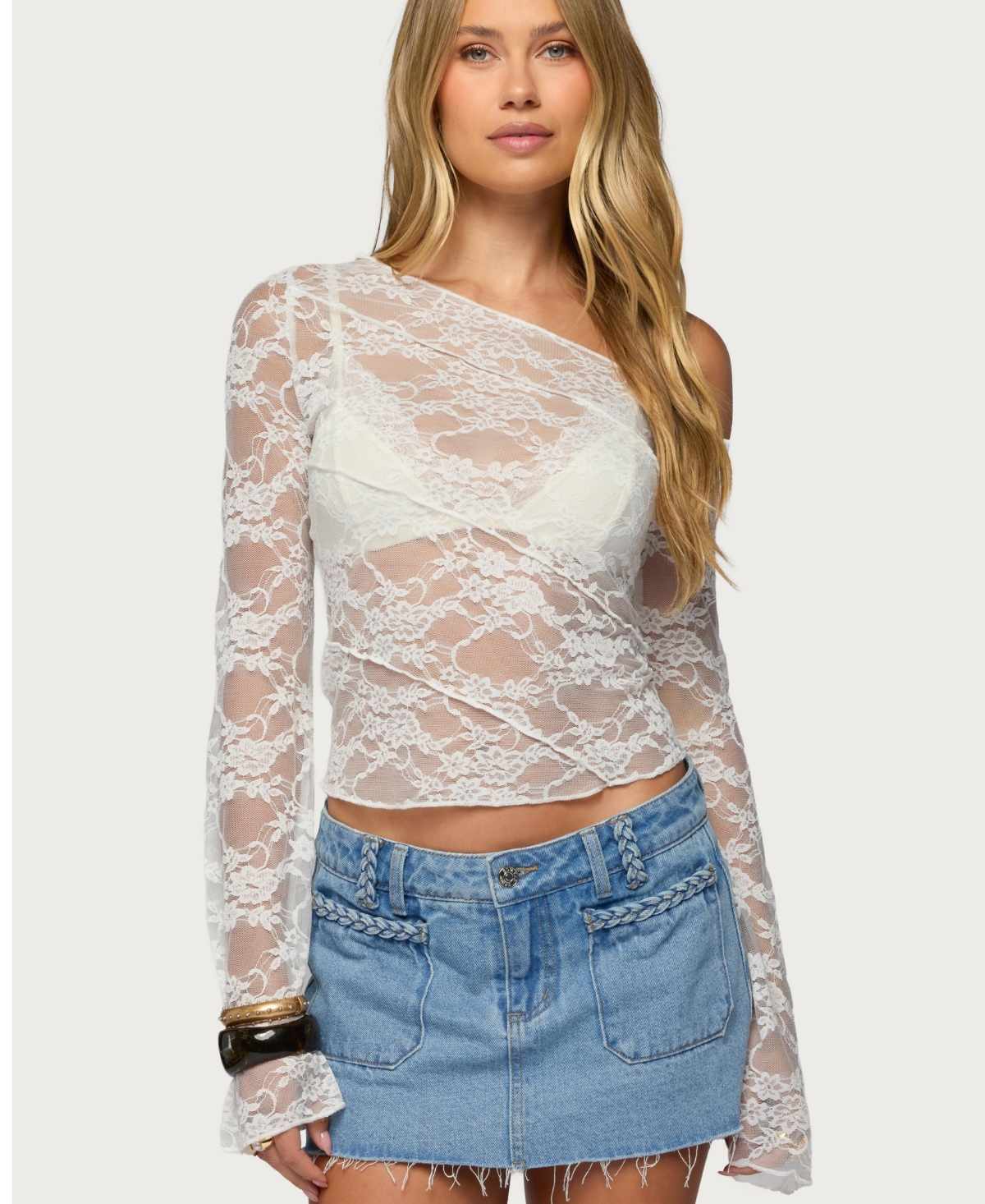 Click here for Edikted Womens Stitched Sheer Lace Off Shoulder To... prices