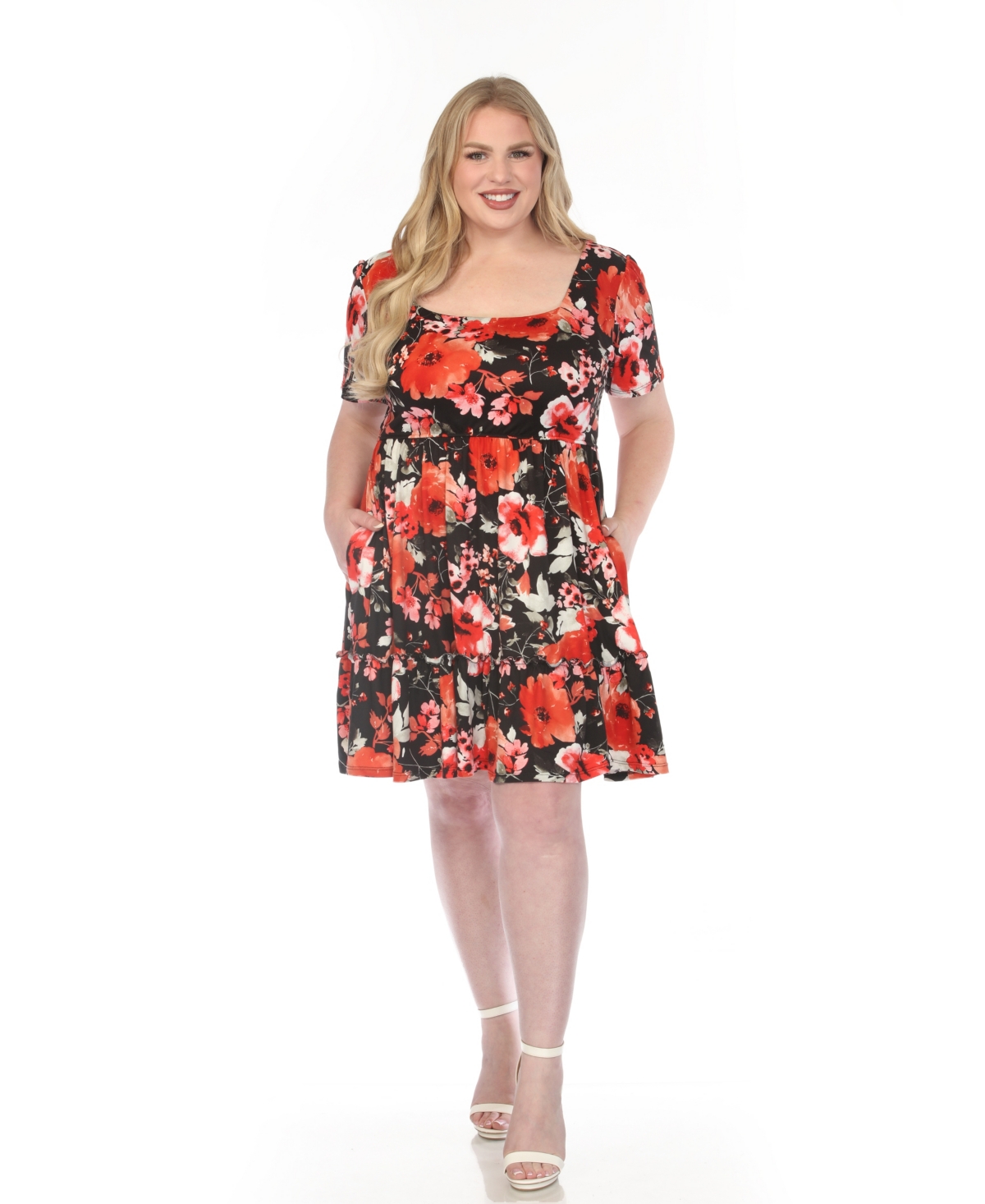 Click here for White Mark Plus Size Square Neck Short Sleeve Flor... prices