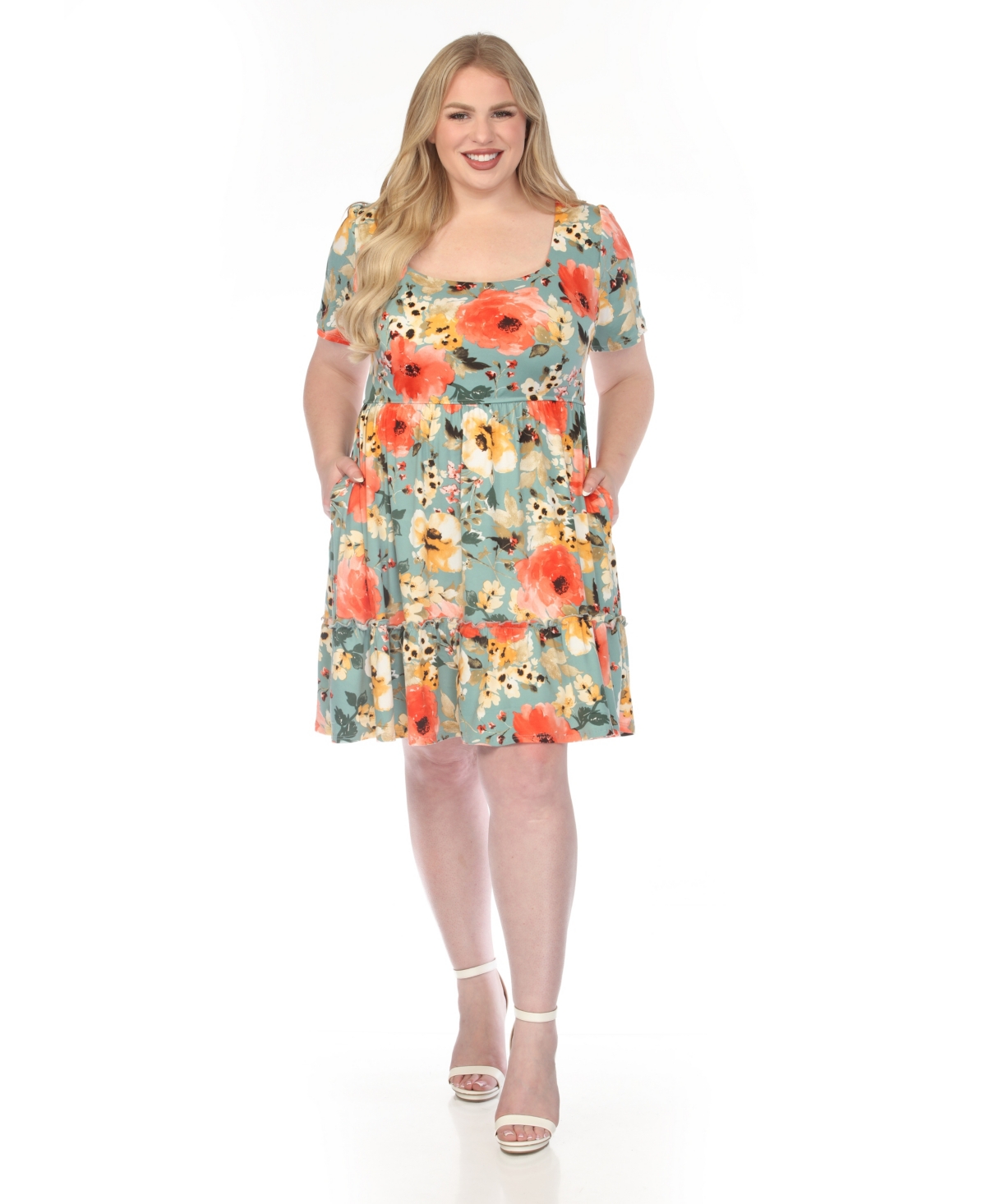 Click here for White Mark Plus Size Square Neck Short Sleeve Flor... prices