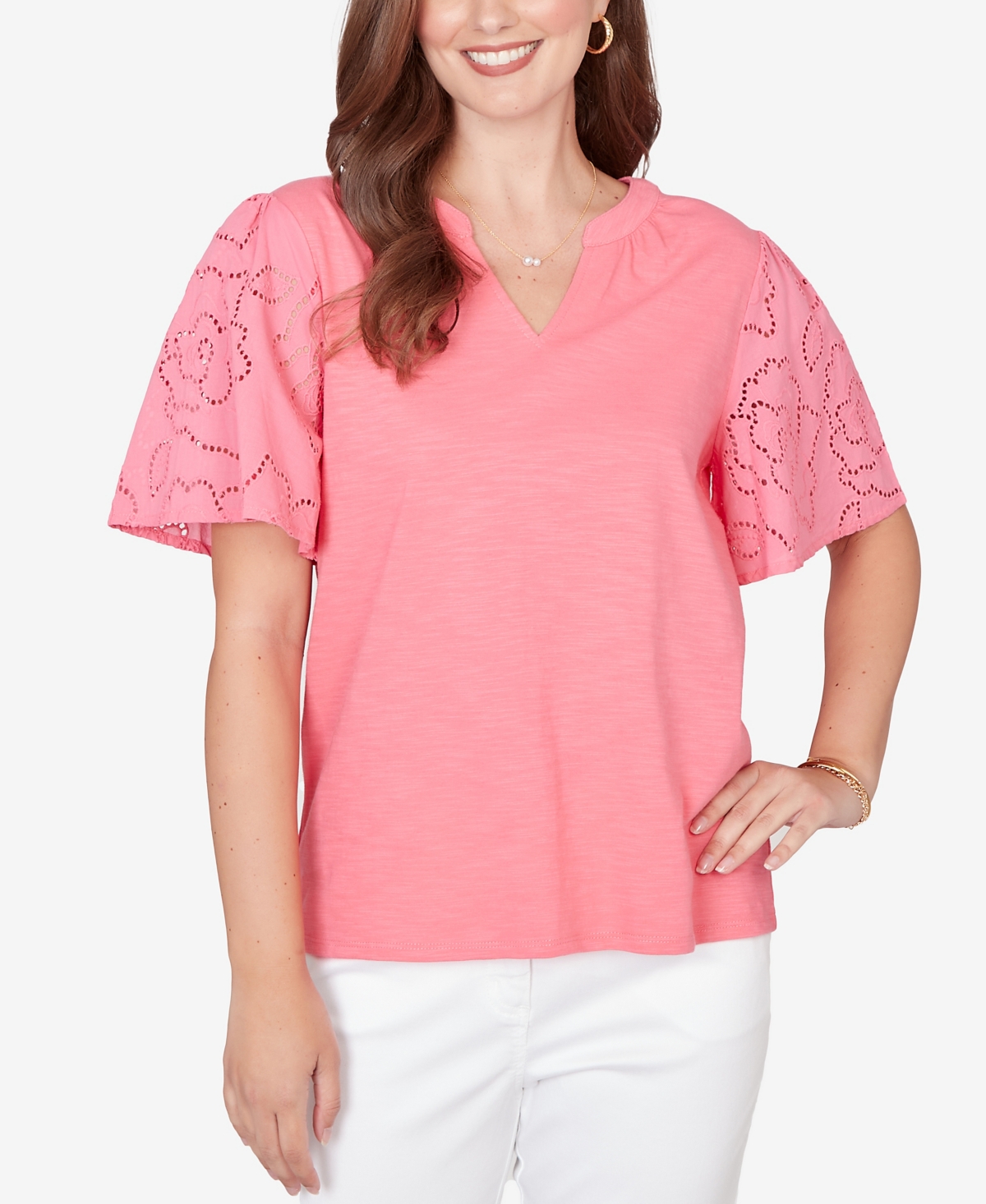 Click here for Ruby Rd. Plus Size Eyelet Sleeve Cotton Jersey Top... prices