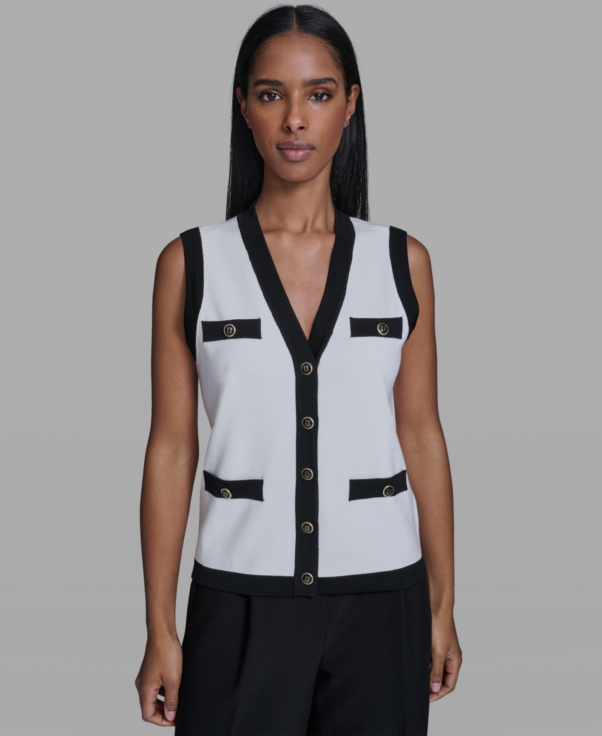Click here for Karl Lagerfeld Paris Womens Button-Down V-Neck Swe... prices