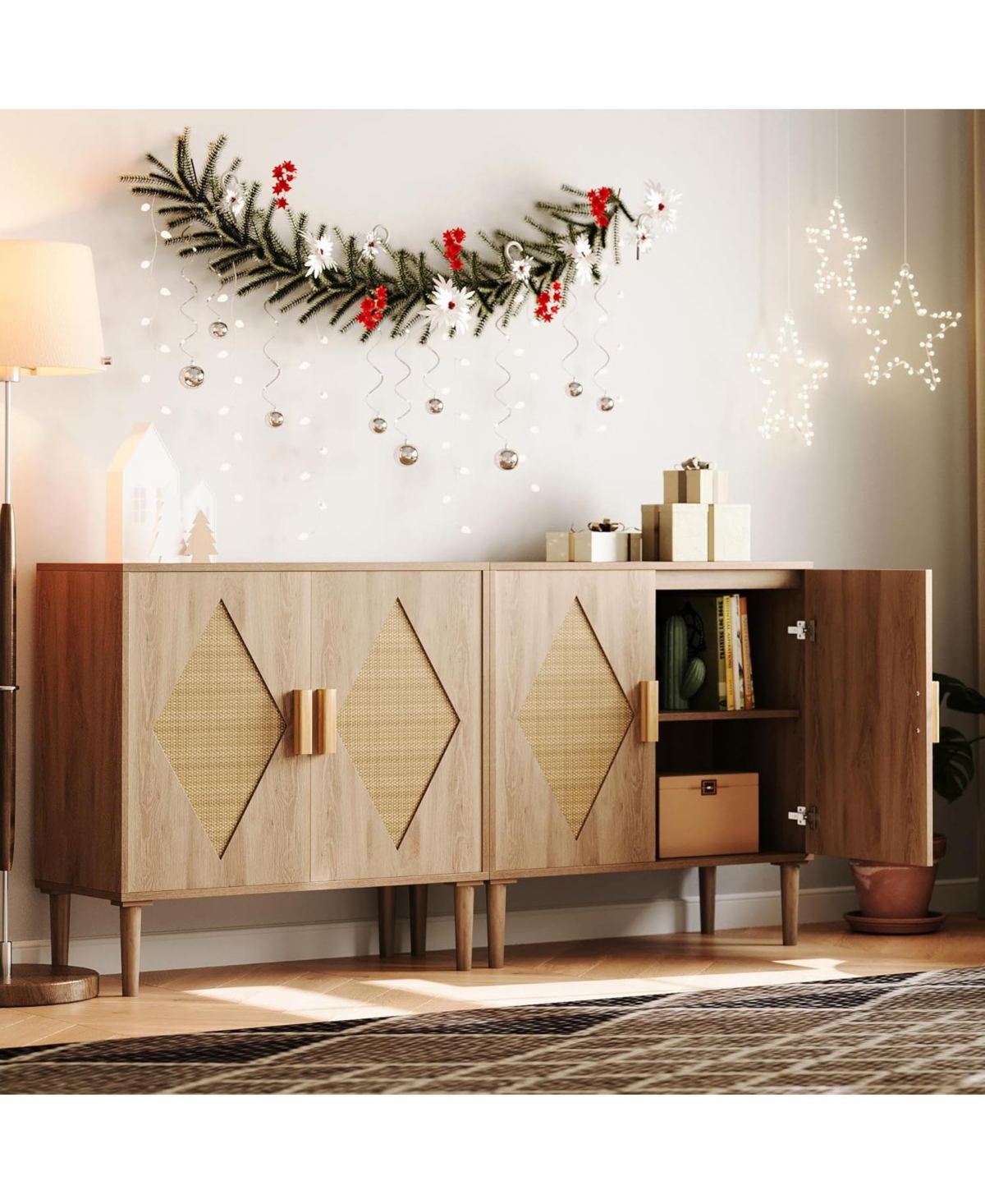 Click here for gaomon Modern Rattan Buffet Cabinet with 2 Doors... prices