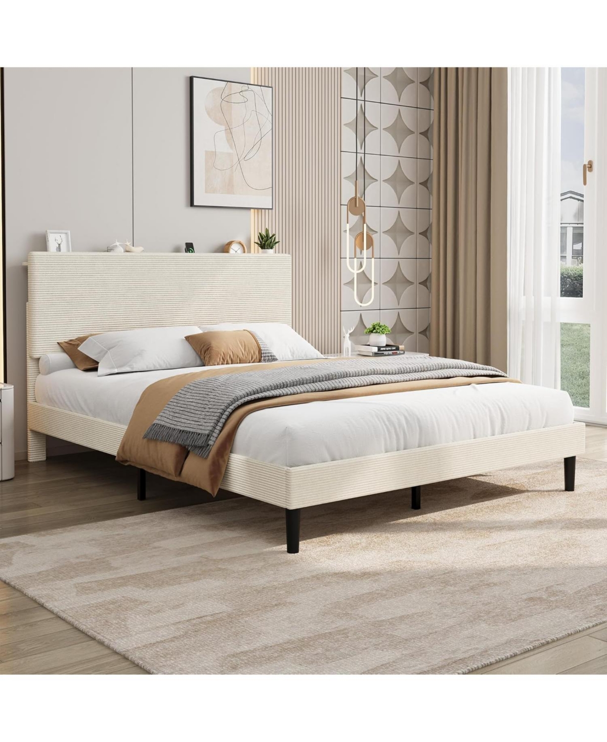 Click here for gaomon Queen Bed Frame with Charging Station  Cord... prices