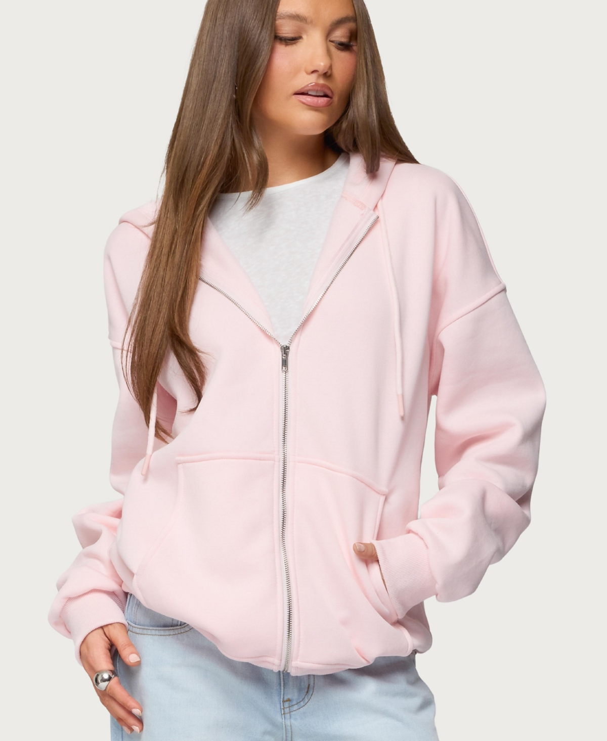 Click here for Edikted Womens Rocia Oversized Zip Up Hoodie - Lig... prices