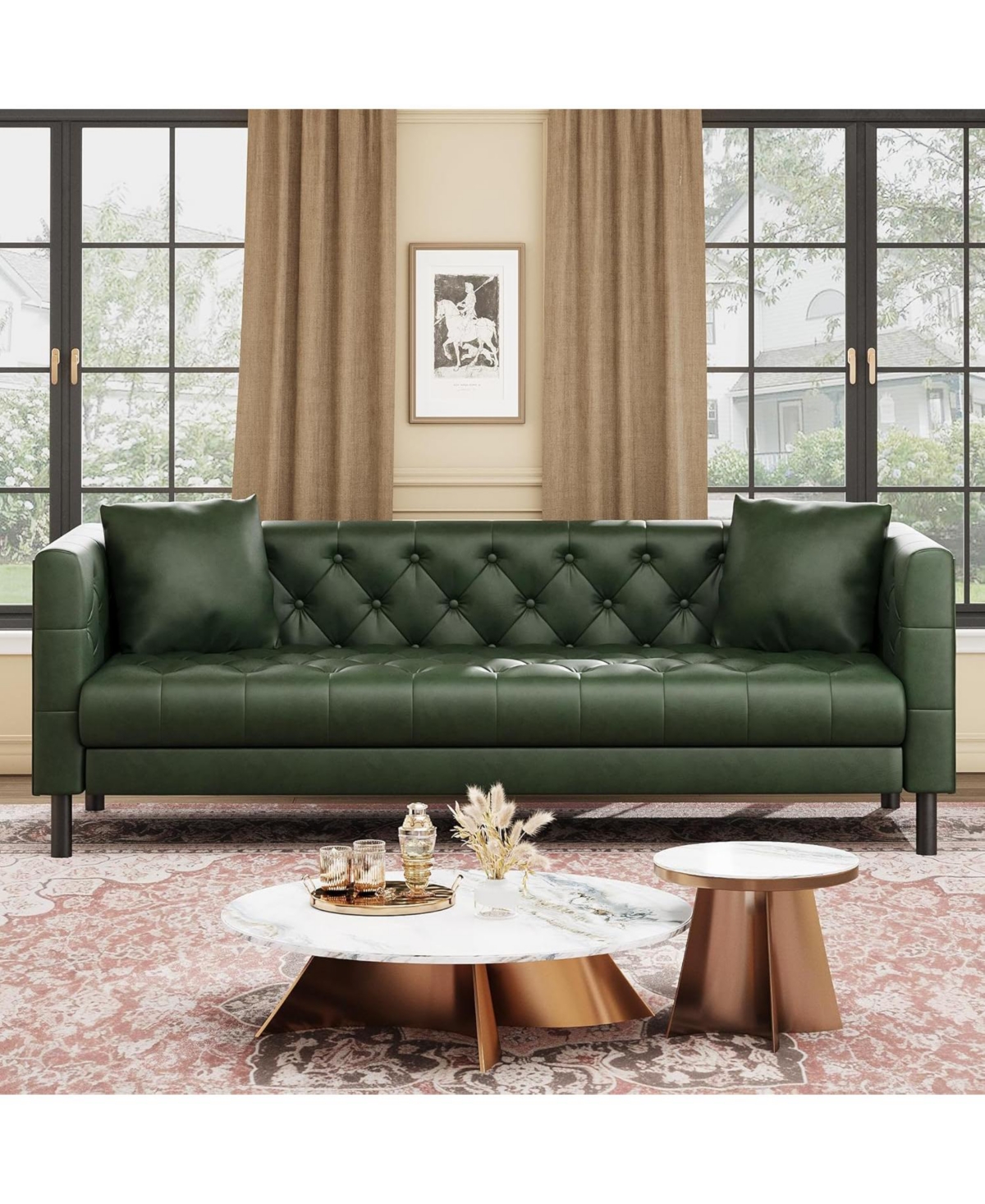 Click here for gaomon Leather Couch  Handmade Button Tufted 3 Sea... prices