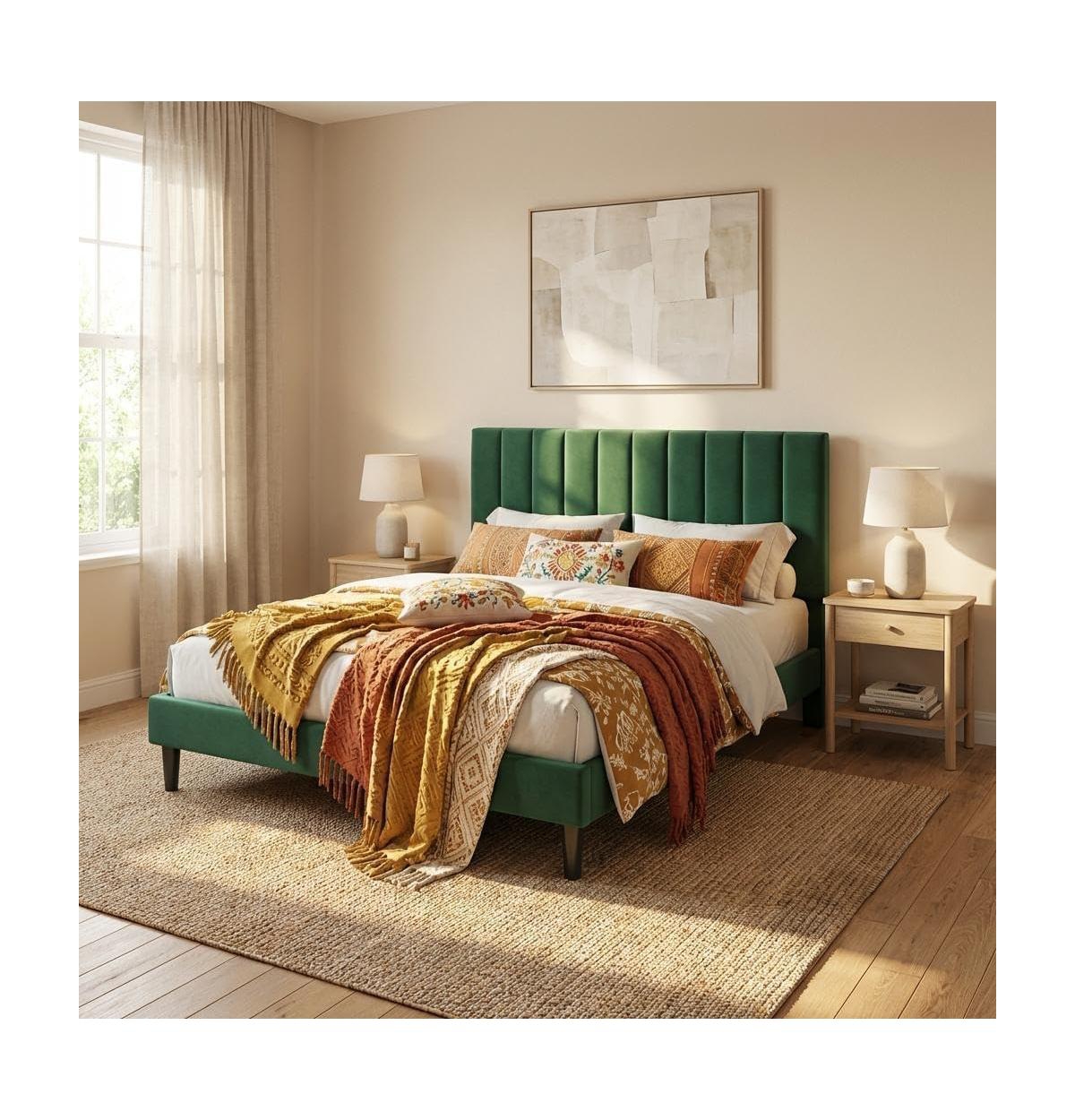Click here for Queen Velvet Upholstered Platform Bed Frame with V... prices