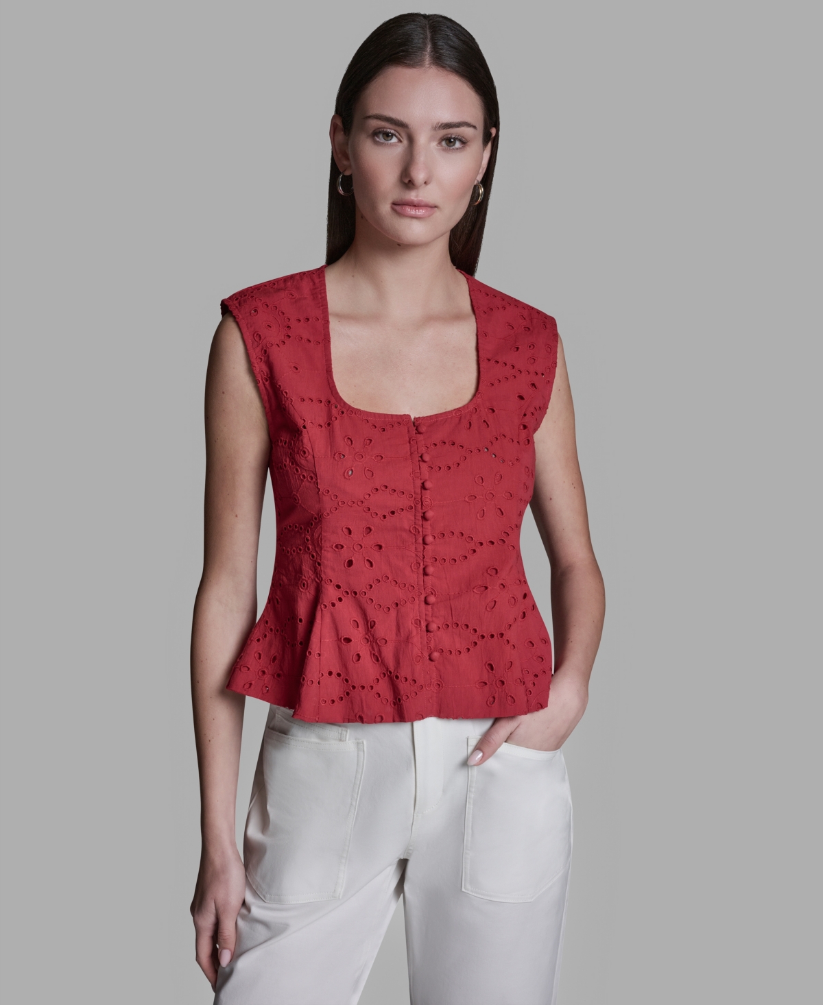 Click here for Bcbg Womens Eyelet Detail Sleeveless Square Neck P... prices