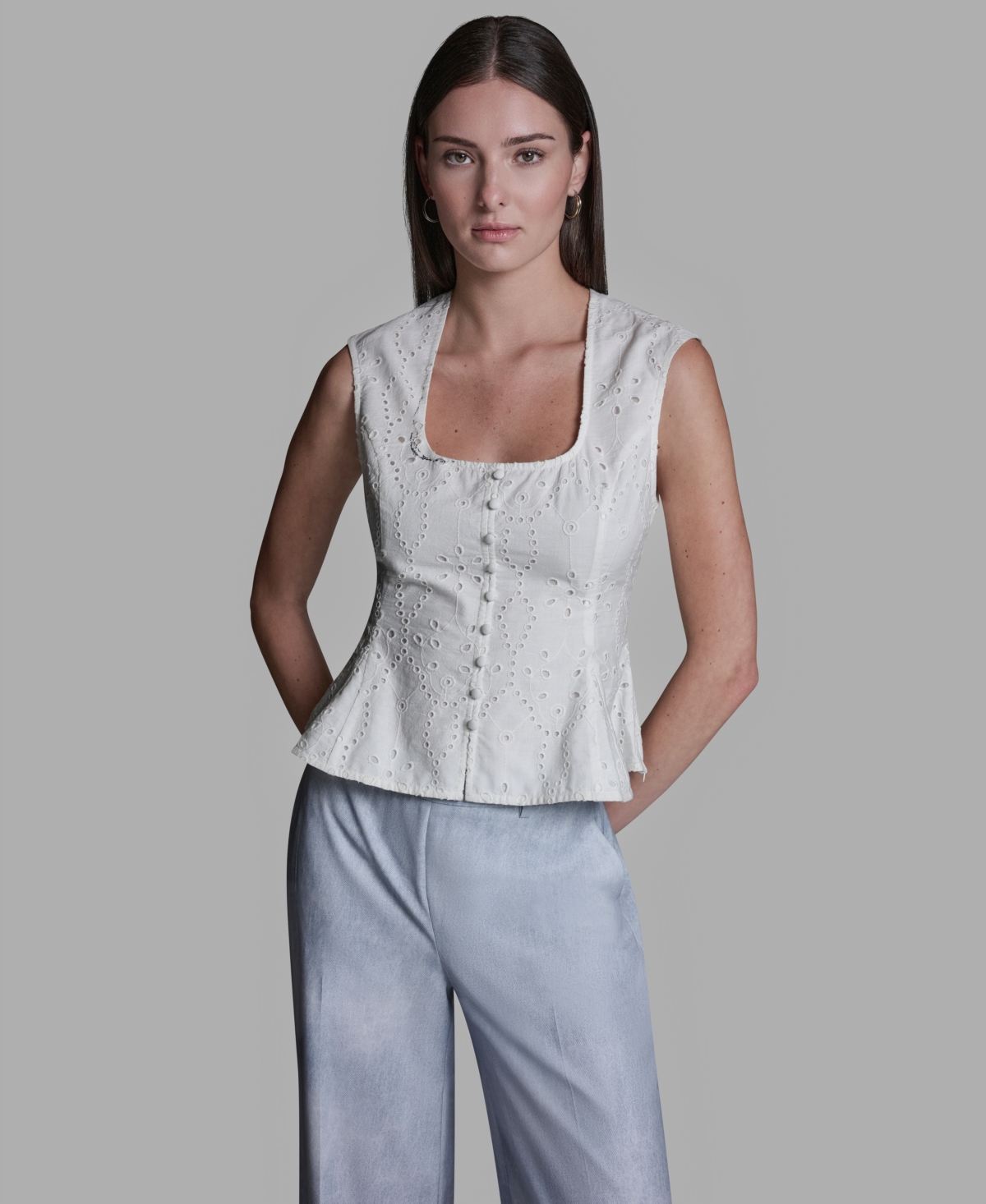 Click here for Bcbg Womens Eyelet Detail Sleeveless Square Neck P... prices