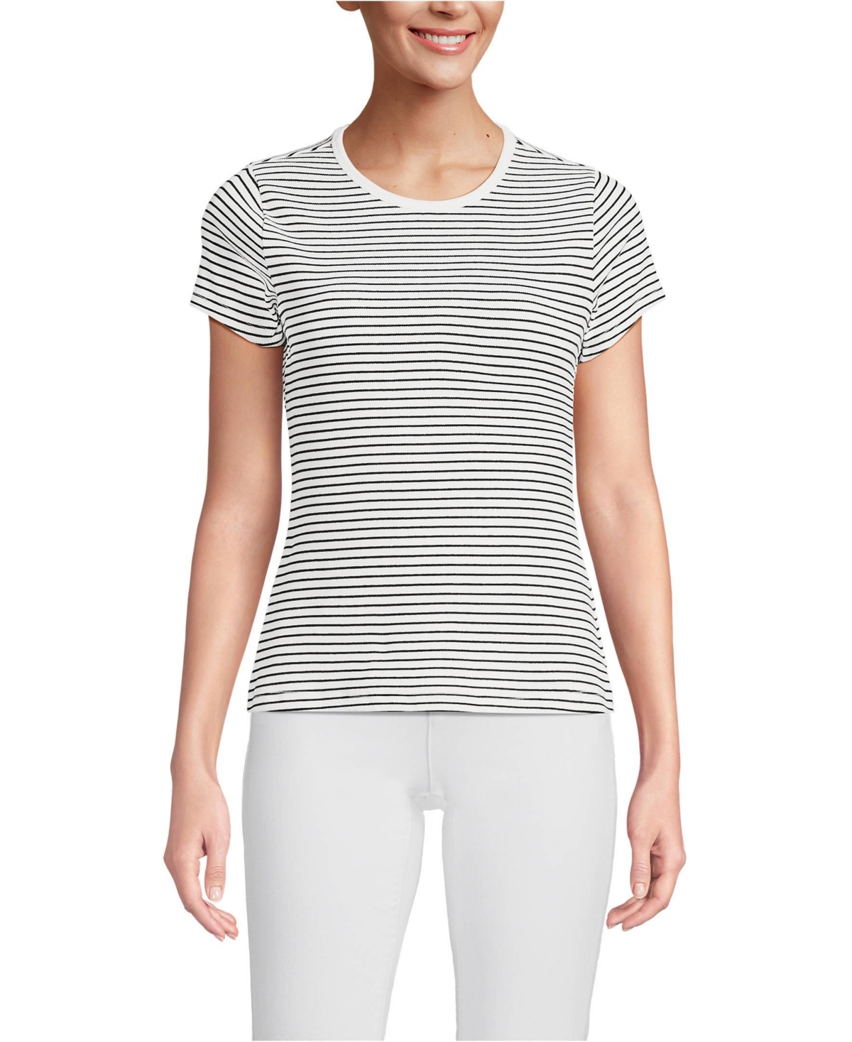 Click here for Lands End Womens Short Sleeve Crew Neck Micro Rib... prices