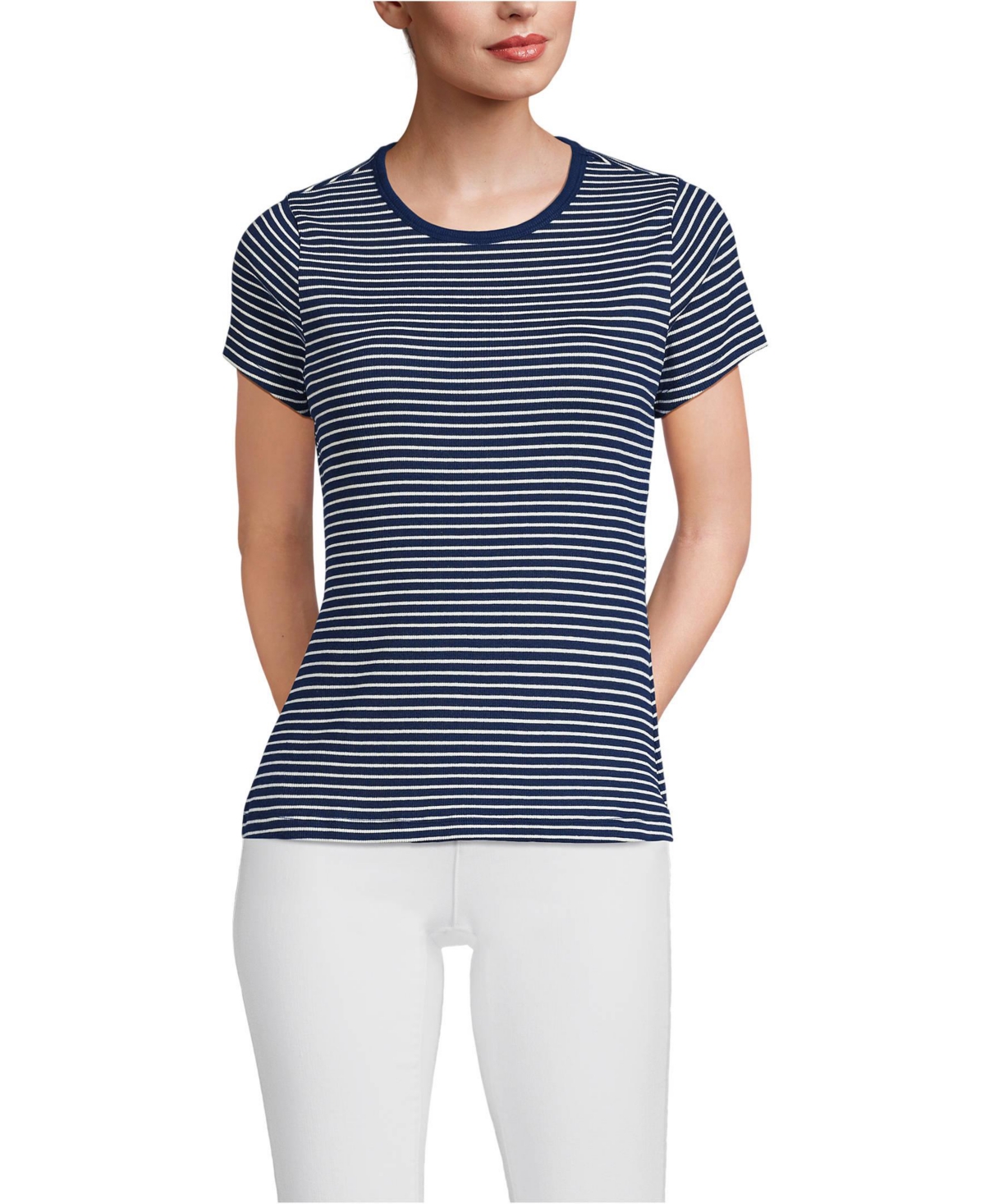 Click here for Lands End Womens Short Sleeve Crew Neck Micro Rib... prices