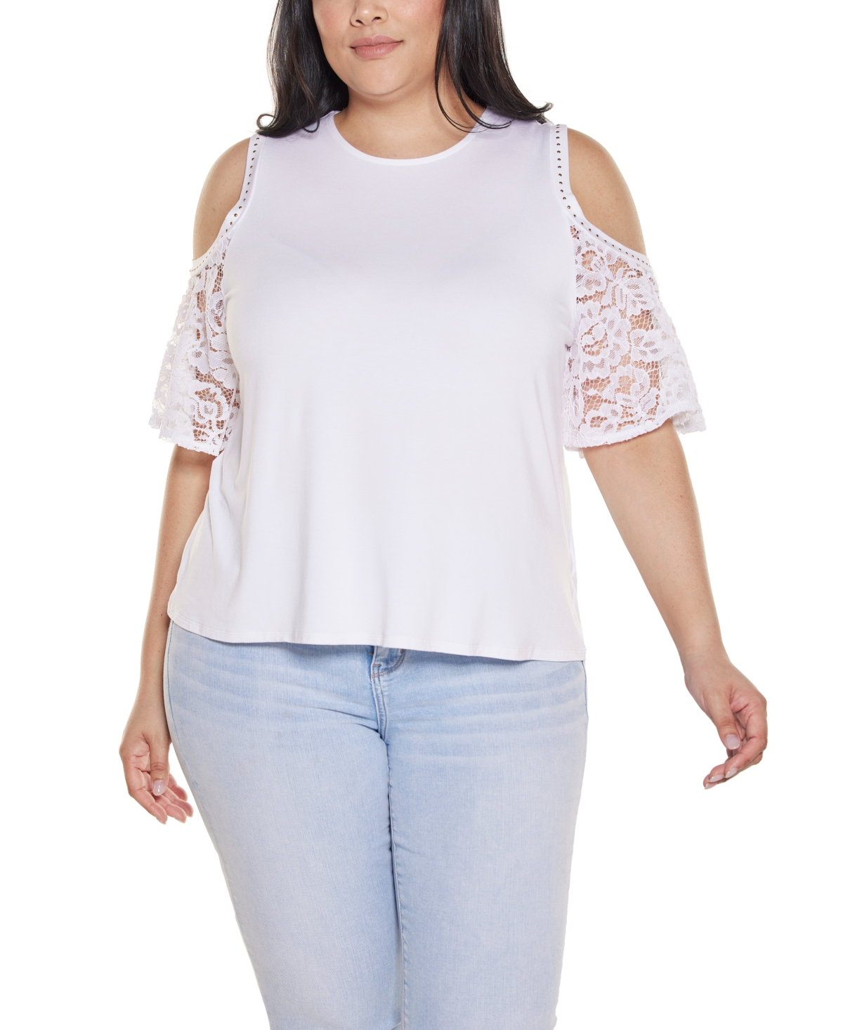Click here for Belldini Plus Size Crochet Lace Cold-Shoulder Top... prices