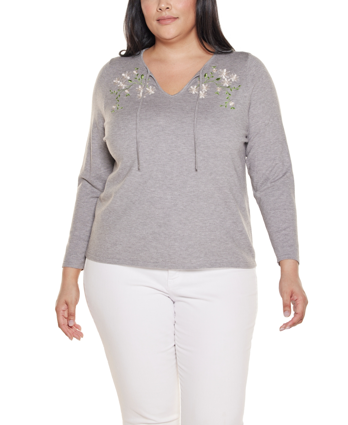 Click here for Belldini Plus Size Embroidered-Flower Split-Neck S... prices