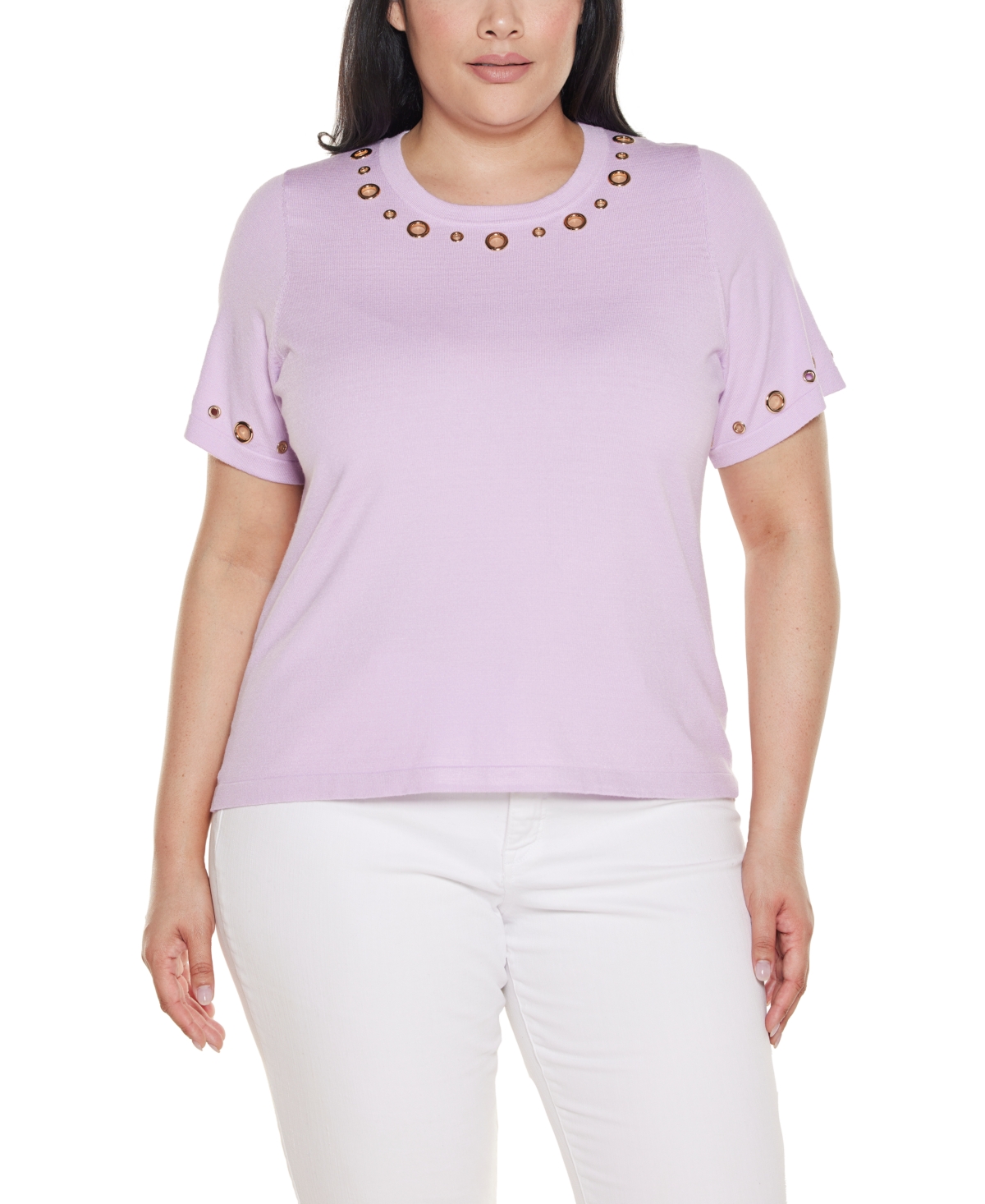 Click here for Belldini Plus Size Grommet-Detail Crew-Neck Sweate... prices