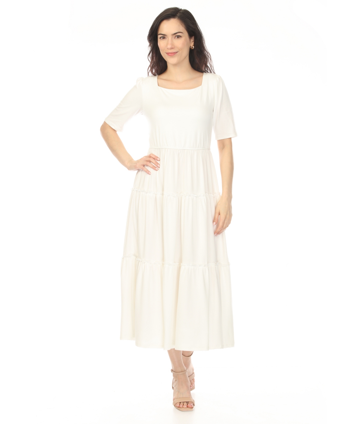 Click here for Womens White Mark Elbow Sleeve Square Neck Tiered... prices