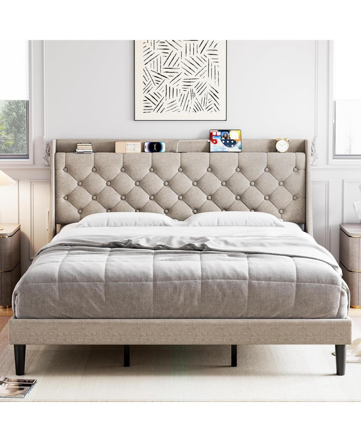 Click here for gaomon Bed Frame with Charging Station and Storage... prices