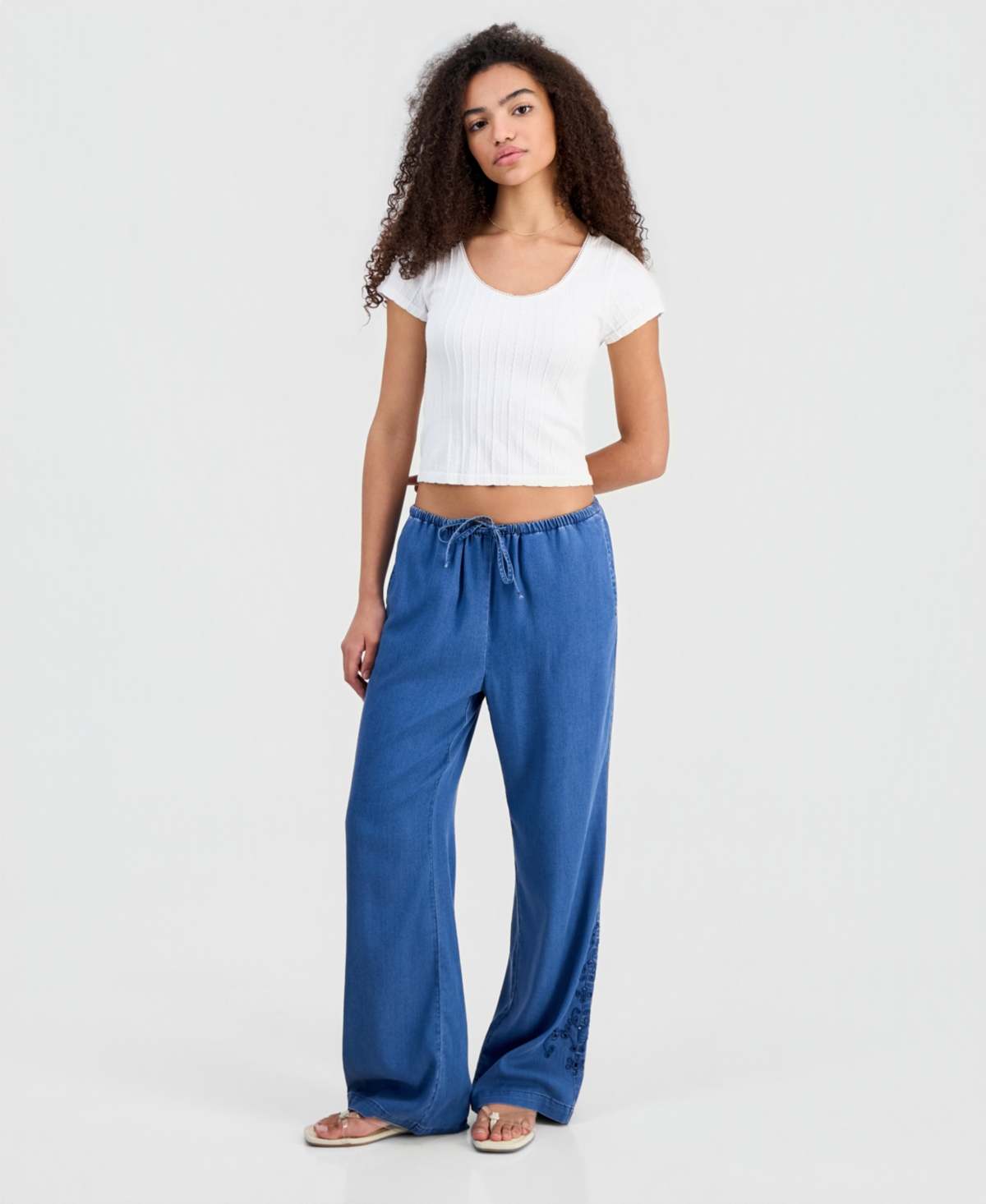 Click here for Indigo Rein Juniors Chambray Eyelet-Hem Drawstring... prices