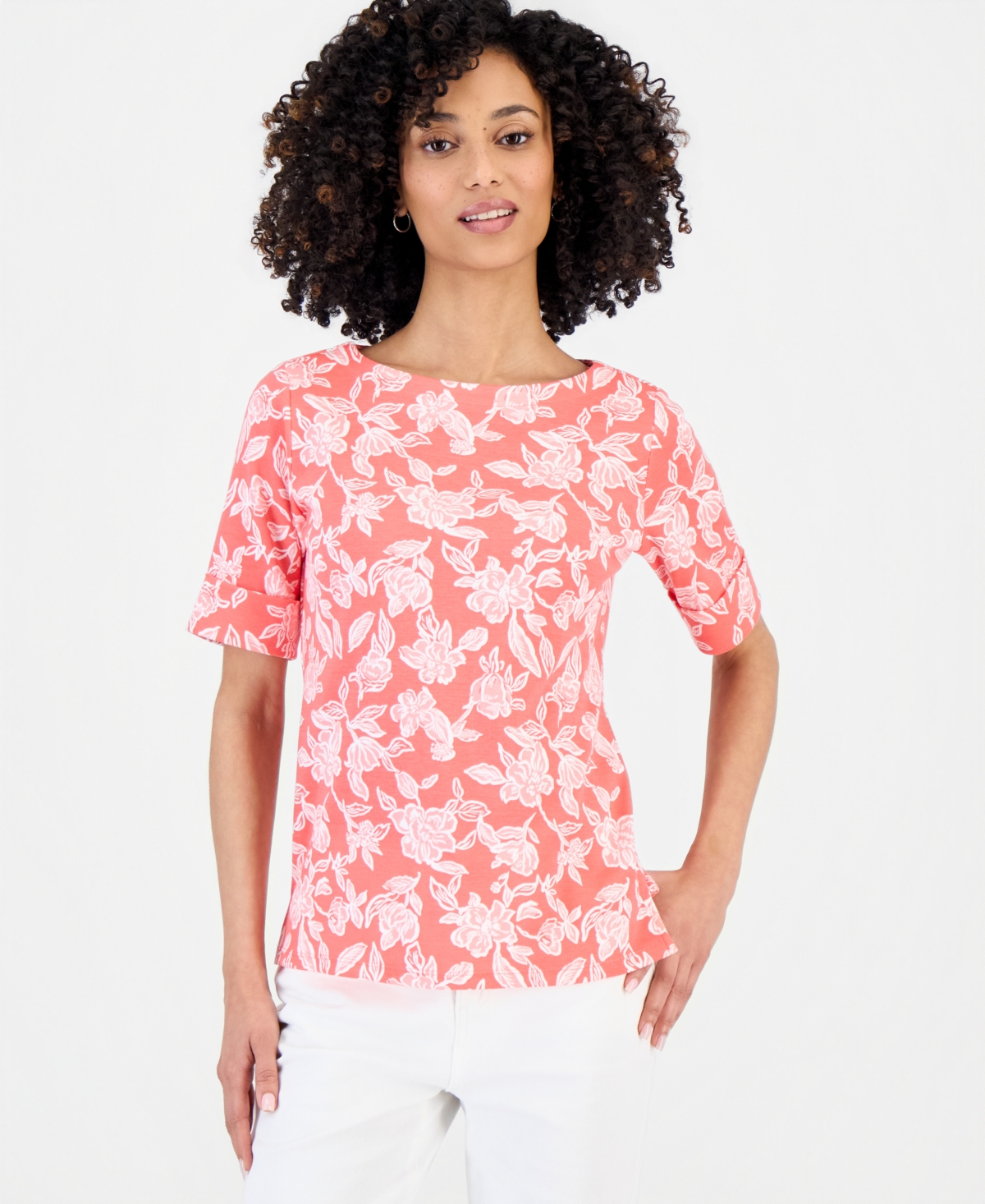 Click here for Style & Co Petite Floral Knit Elbow-Sleeve Top  Ma... prices