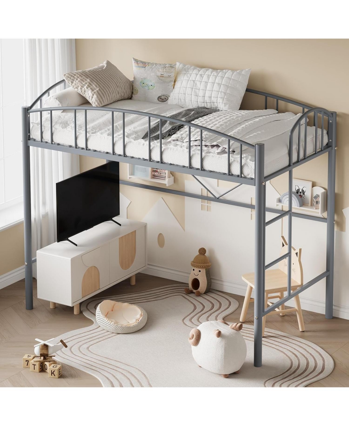 Click here for gaomon Loft Bed with Ladder and Arched Guardrail -... prices