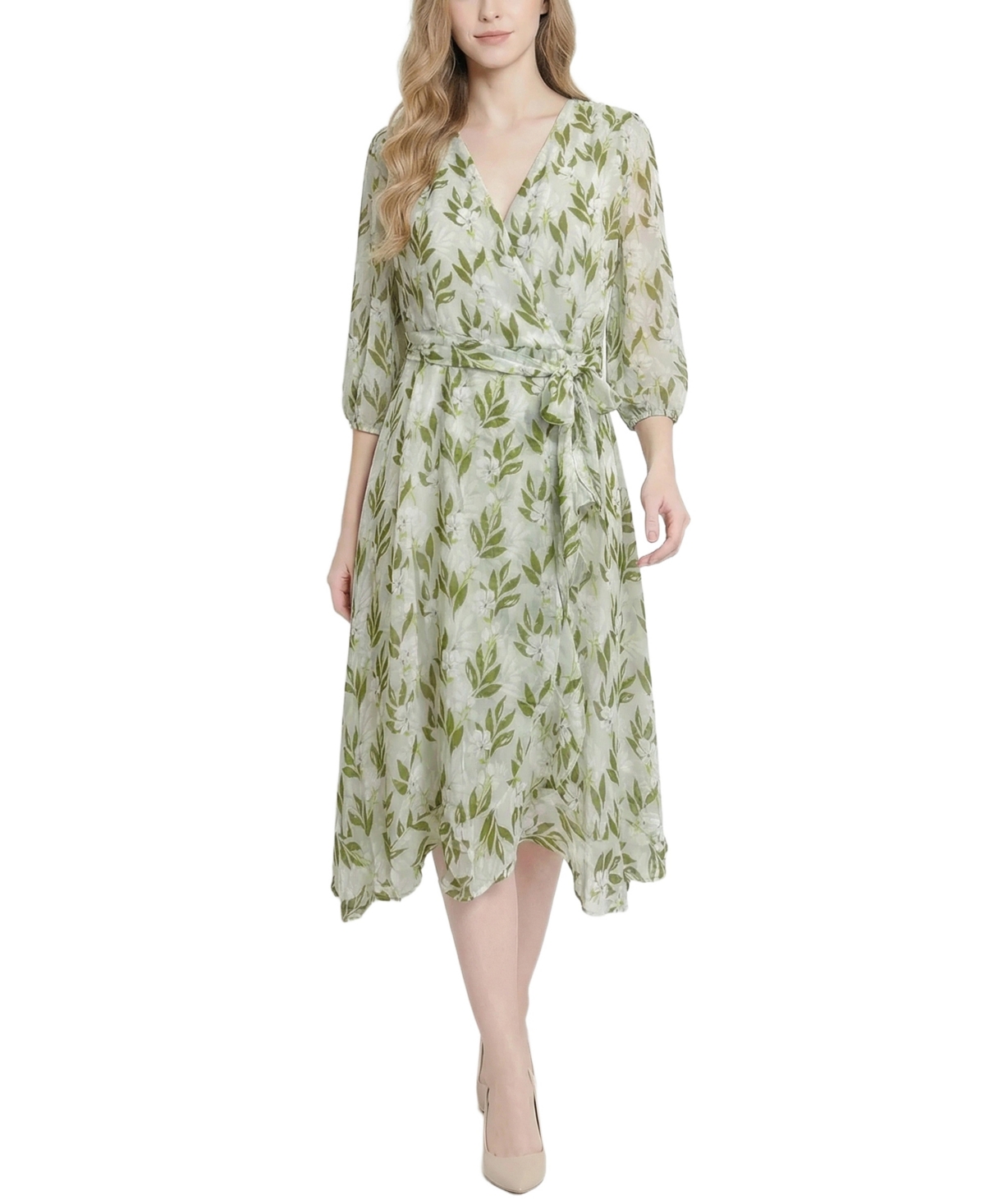 Click here for Ny Collection Womens V-Neck Belted Chiffon Dress -... prices