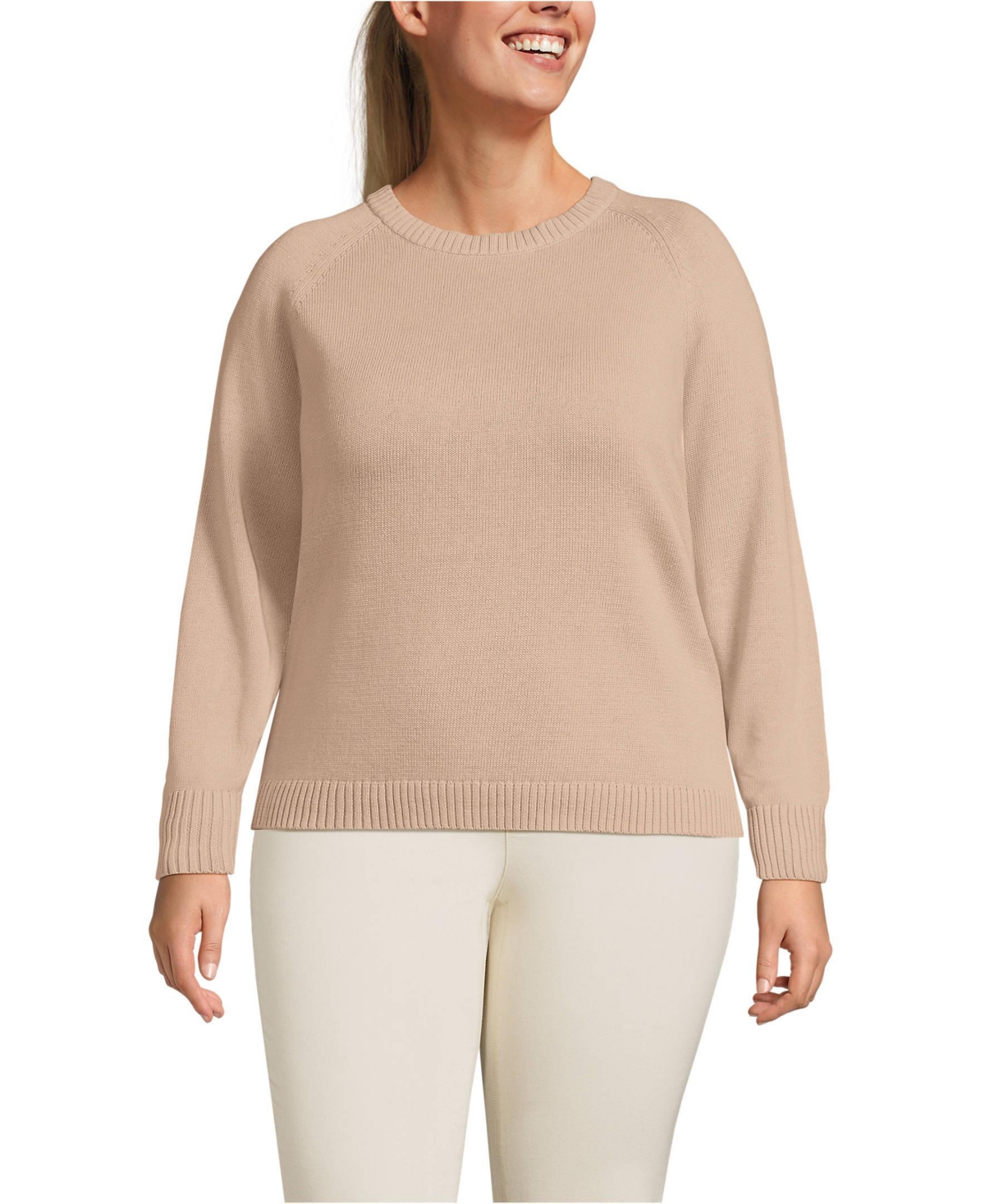 Click here for Lands End Plus Size Drifter Raglan Crew Sweater -... prices