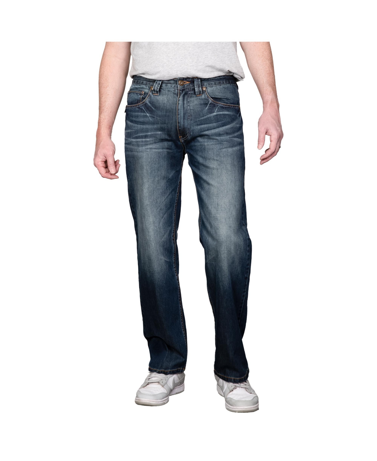Click here for Level 7 Mens Relaxed Bootcut Basic 5-Pocket Distre... prices