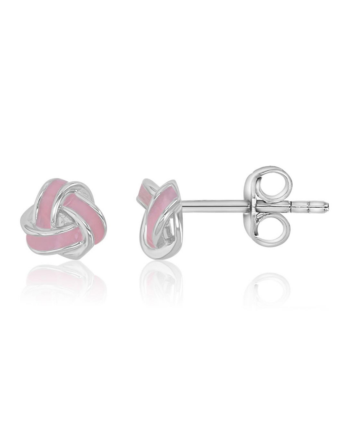 Click here for Macys Pink Enamel Knot Stud Earrings in Rhodium Ov... prices