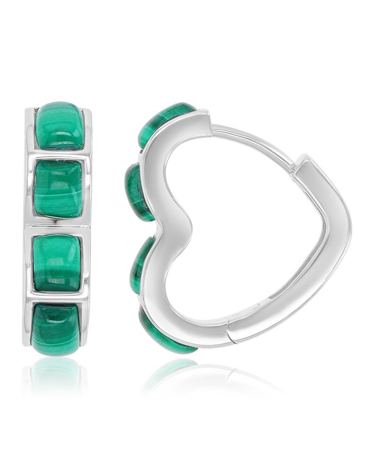 Click here for Macys Malachite Heart Huggie Earrings in Rhodium O... prices
