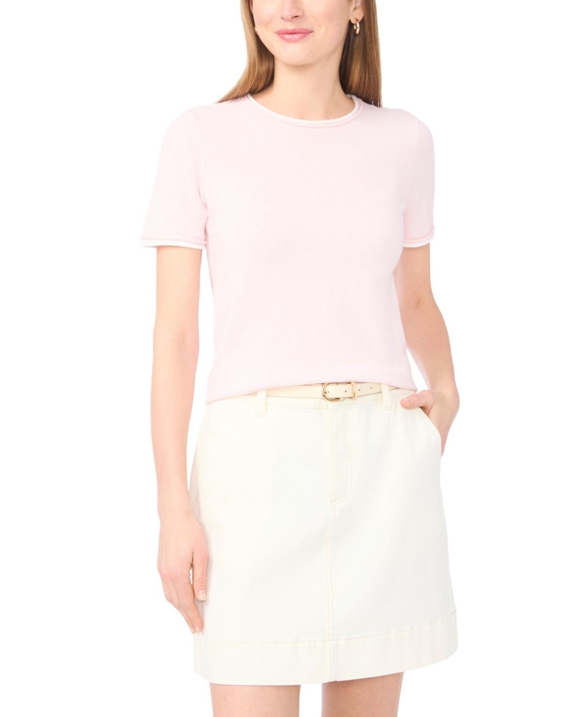 Click here for Vince Camuto Womens Short-Sleeve Sweater - Pink Li... prices