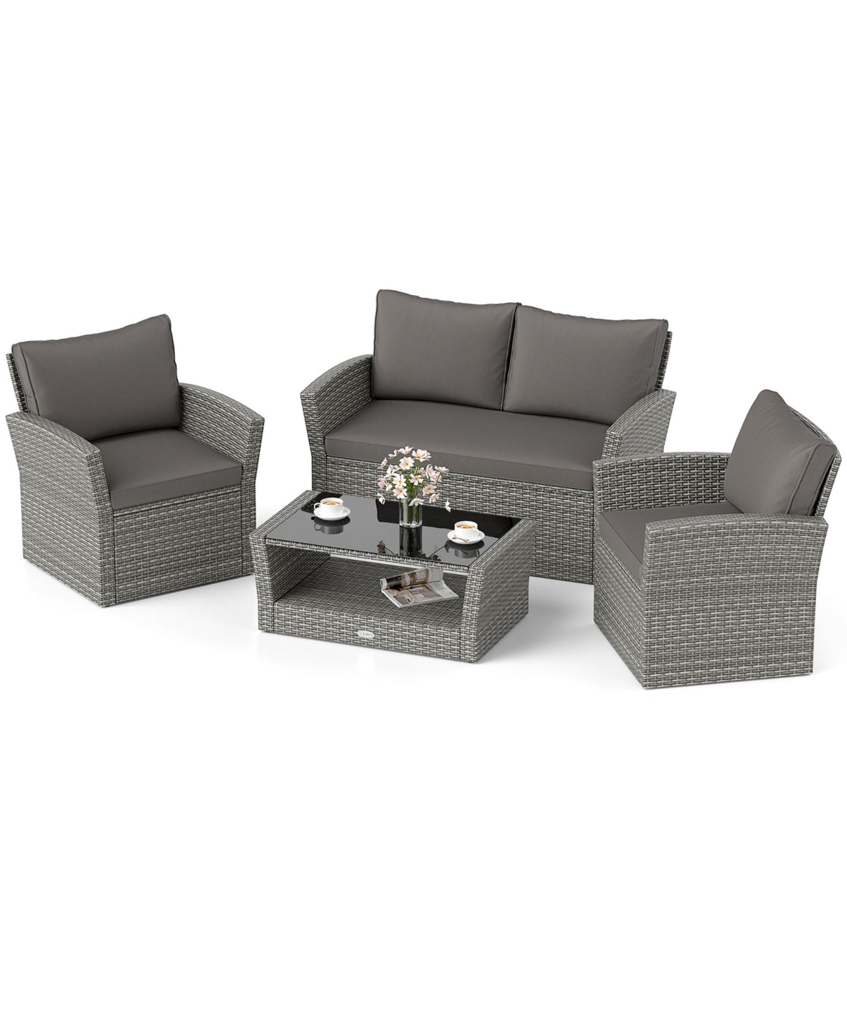 Click here for Gymax Set Of 4 Patio Furniture Set w/ 2 Rattan Cha... prices