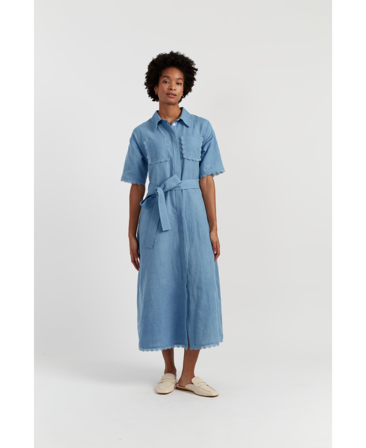 Click here for Chinti & Parker Womens Linen-Blend Scallop Shirt D... prices