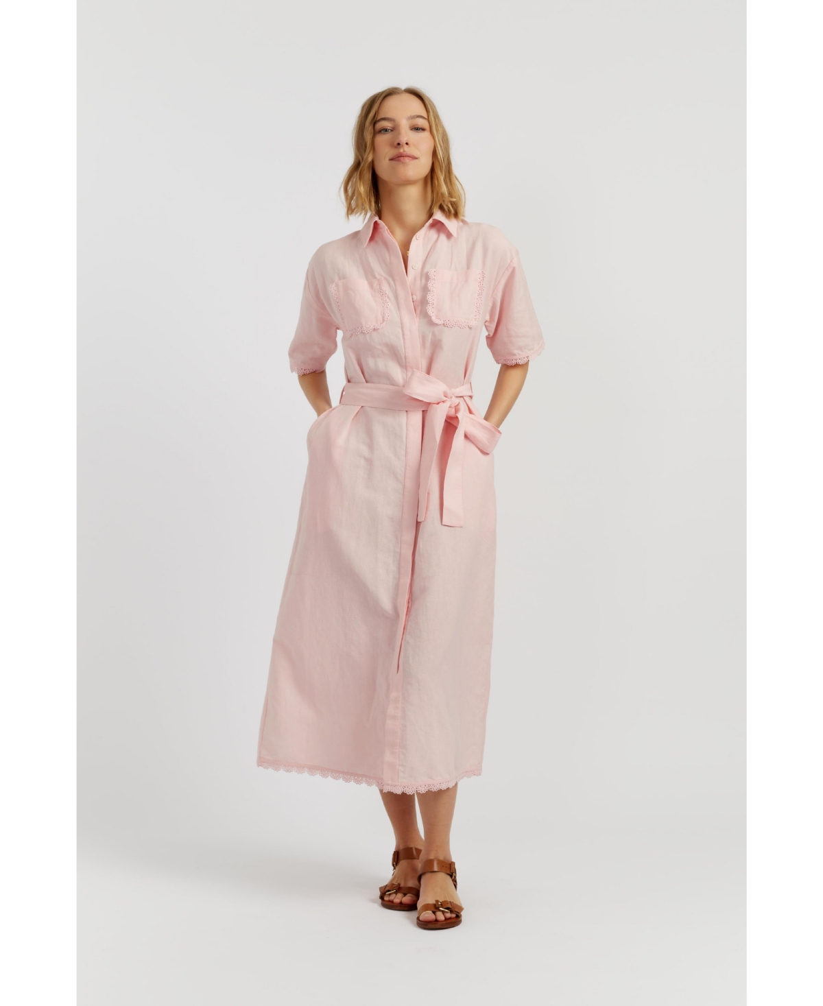 Click here for Chinti & Parker Womens Linen-Blend Scallop Shirt D... prices