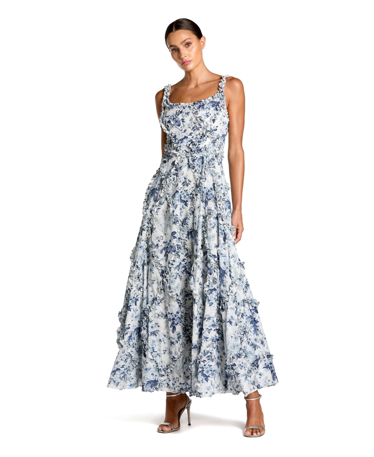 Click here for Mac Duggal Womens Floral Cotton Ruffle Square Neck... prices