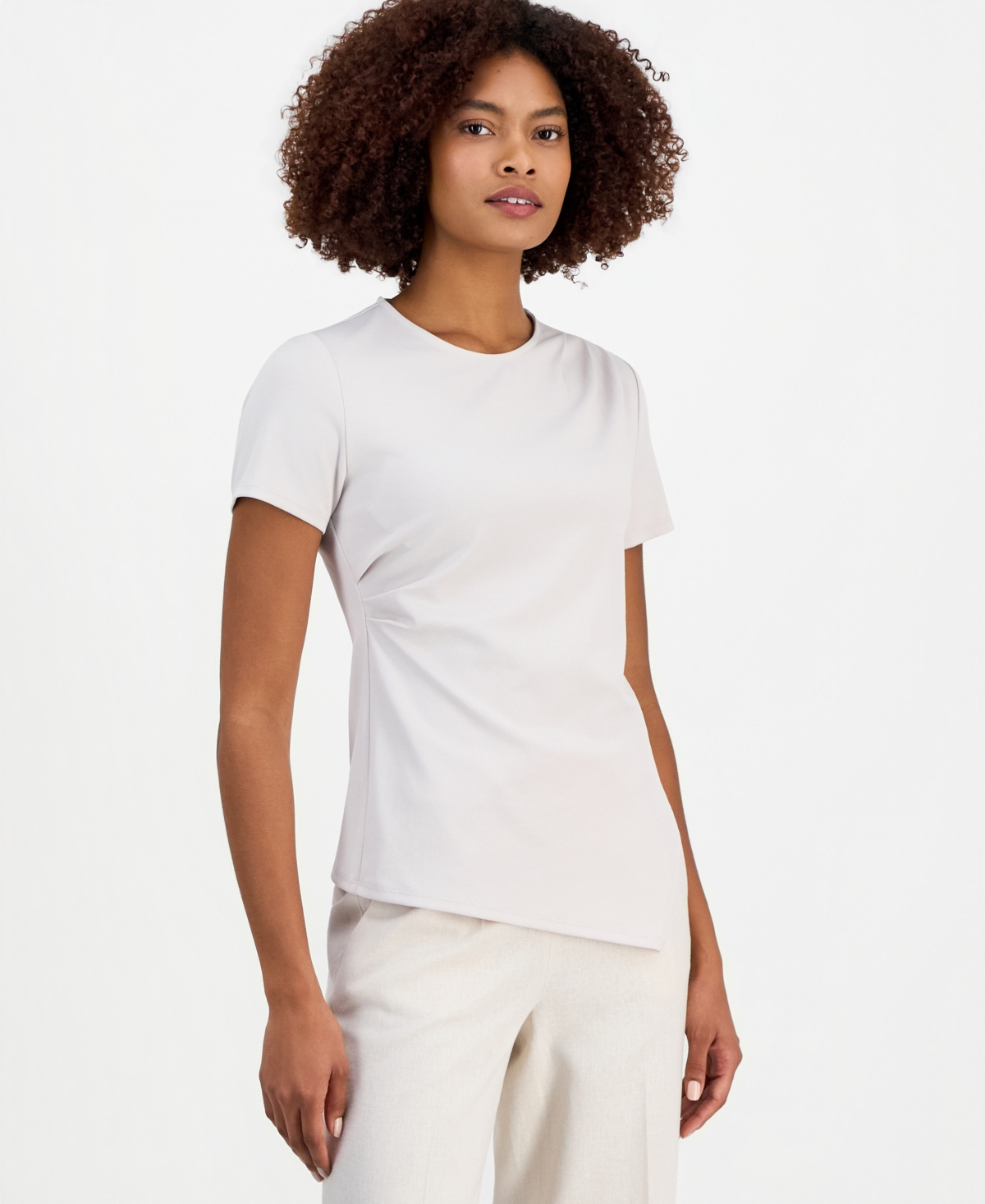 Click here for Anne Klein Womens Draped-Front Short-Sleeve Top -... prices