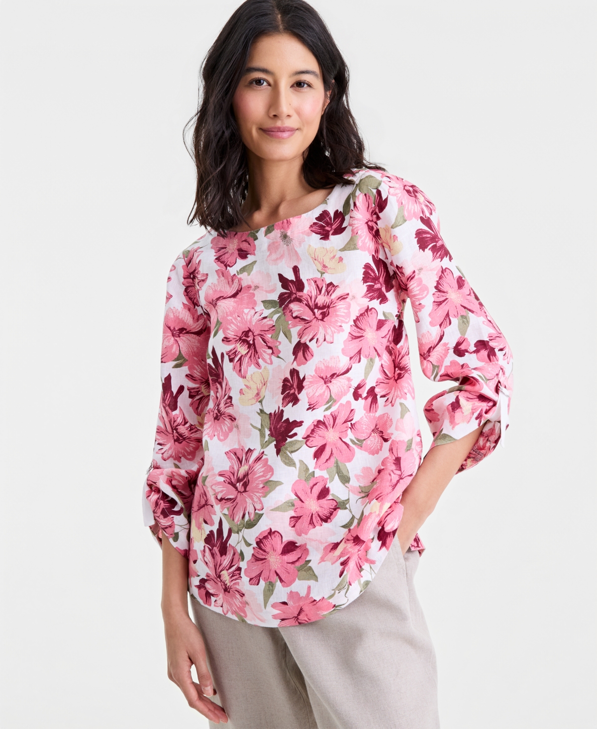 Click here for Charter Club Womens 100 Linen D-Ring Top  Created... prices