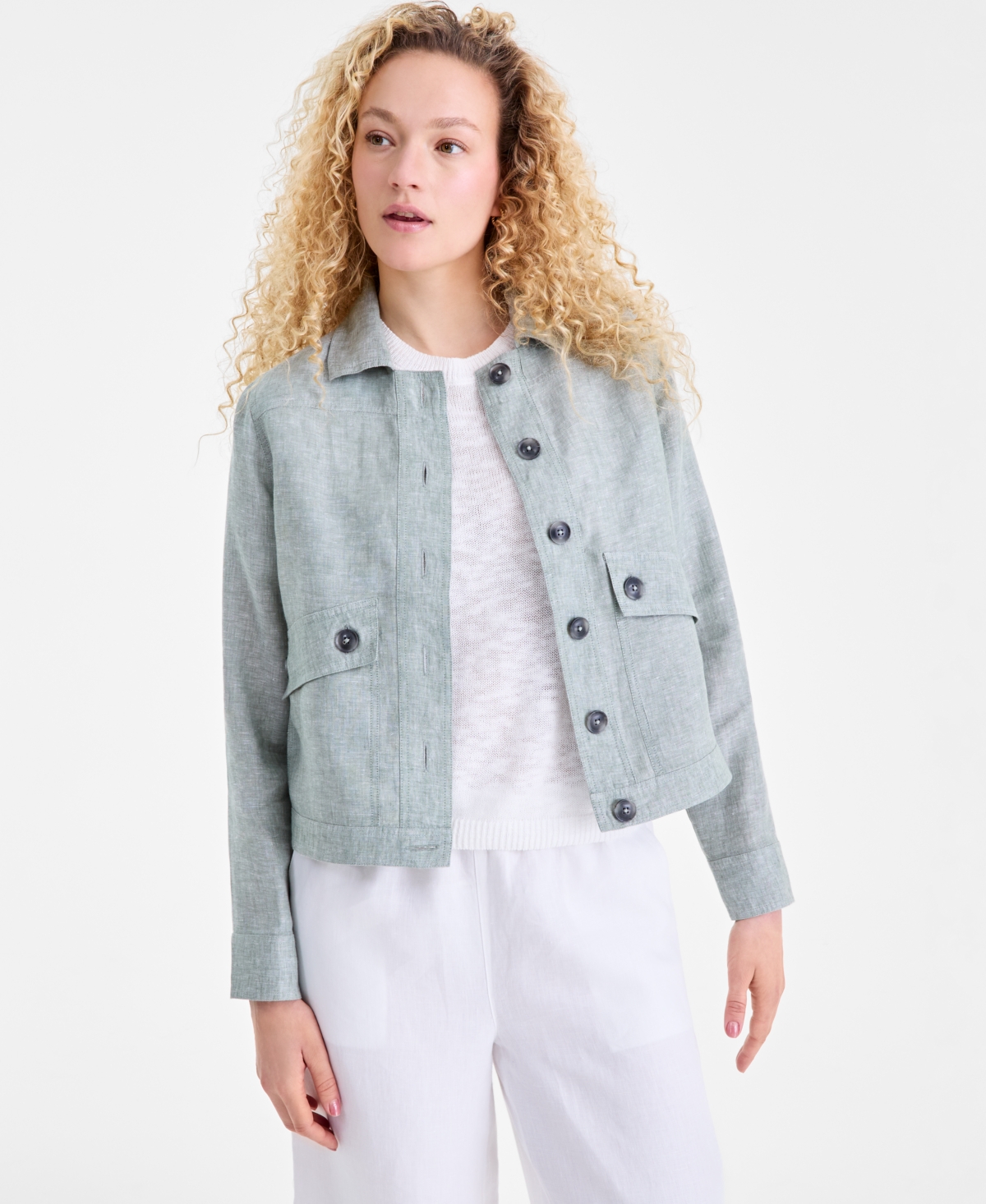 Click here for Charter Club Womens Linen-Blend Field Jacket  Crea... prices