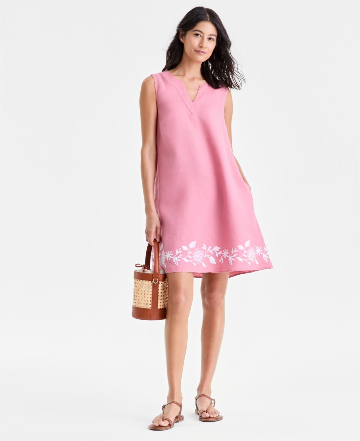 Click here for Charter Club Womens 100 Linen Embroidered-Hem Slee... prices