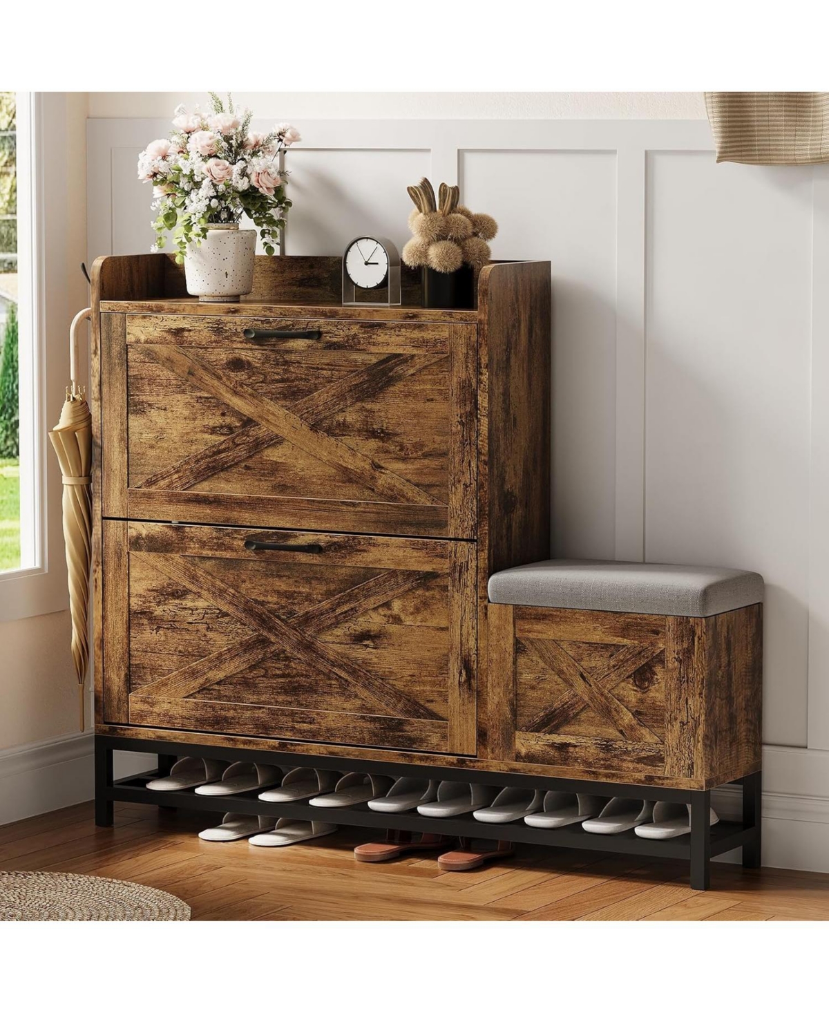 Click here for gaomon Farmhouse Entryway Shoe Cabinet with Bench... prices