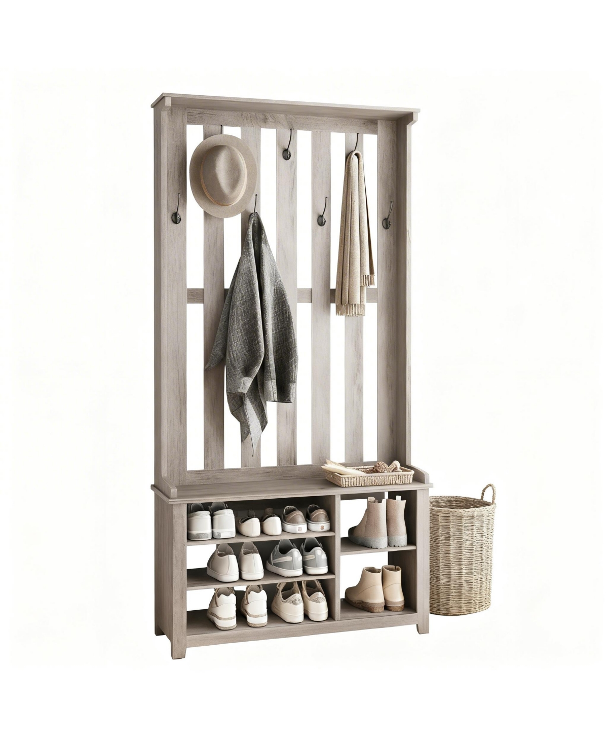 Click here for Yigii 7 Double Hooks Hall Tree with Shoe Bench and... prices