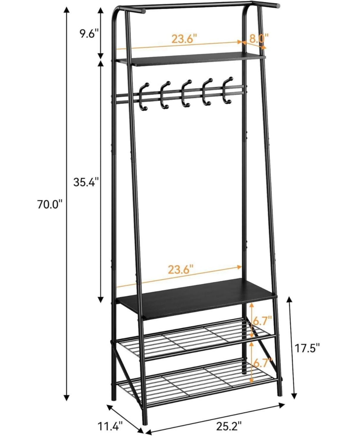 Click here for gaomon 60cm Hall Tree - 5 Hooks 4-Tier Shelf Metal... prices